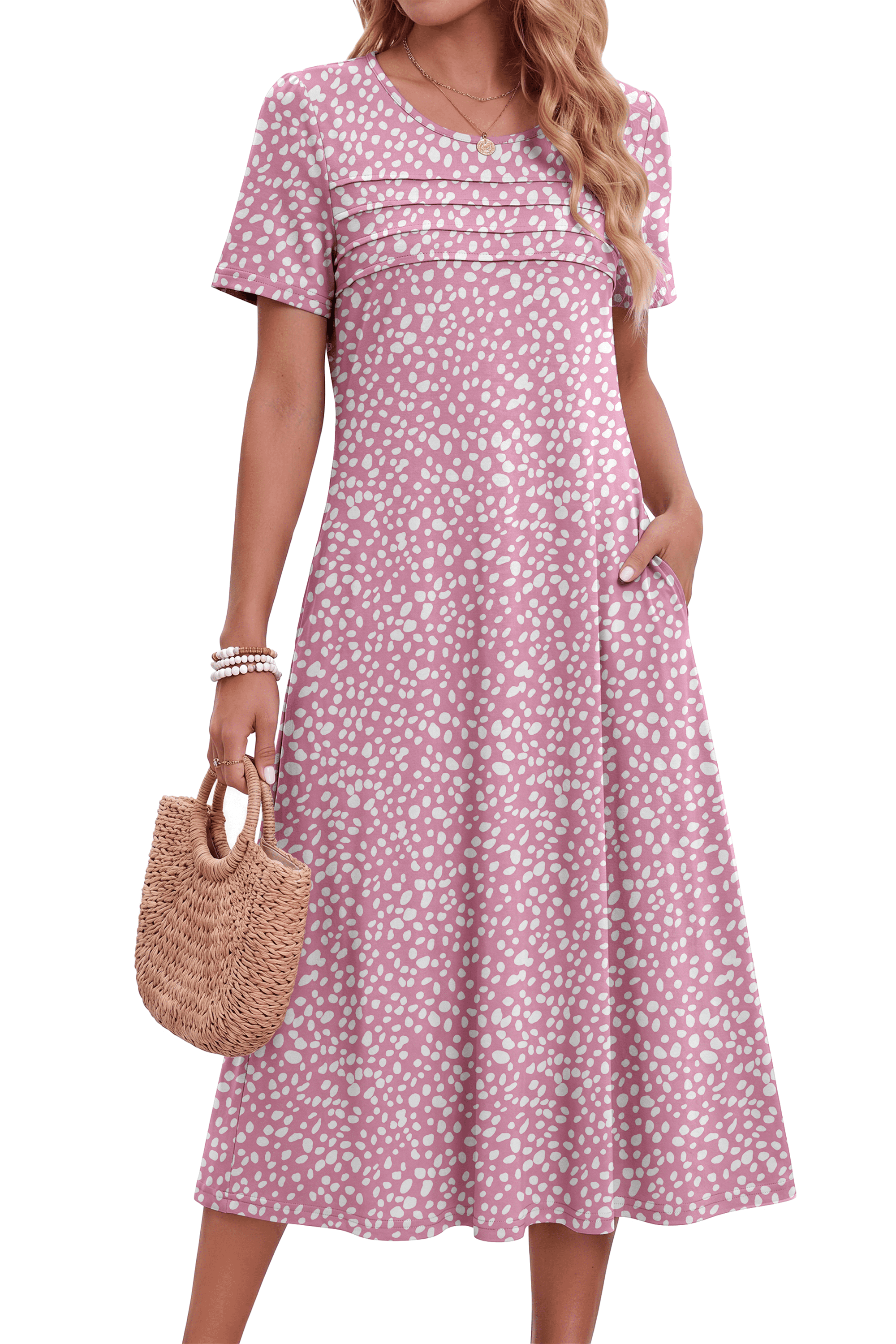 Fantaslook Pleated Summer Dresses for Women Short Sleeve A Line Midi ...