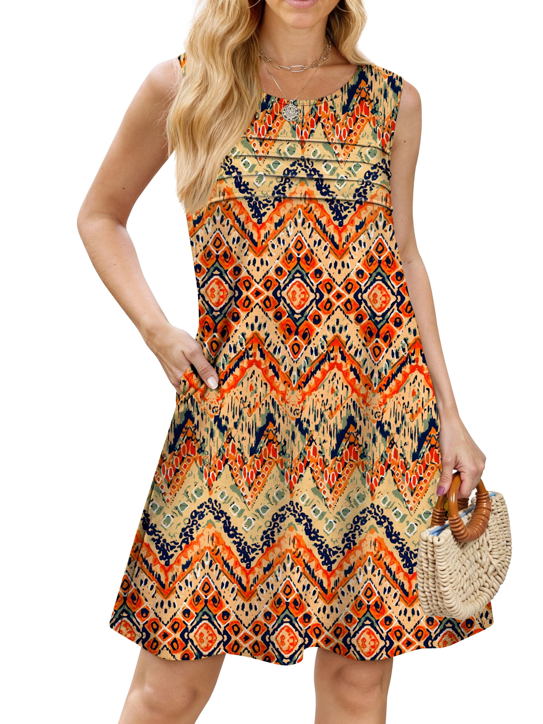 Fantaslook Short Flowy Pleated Floral Vacation Tank Dress, Sleeveless ...