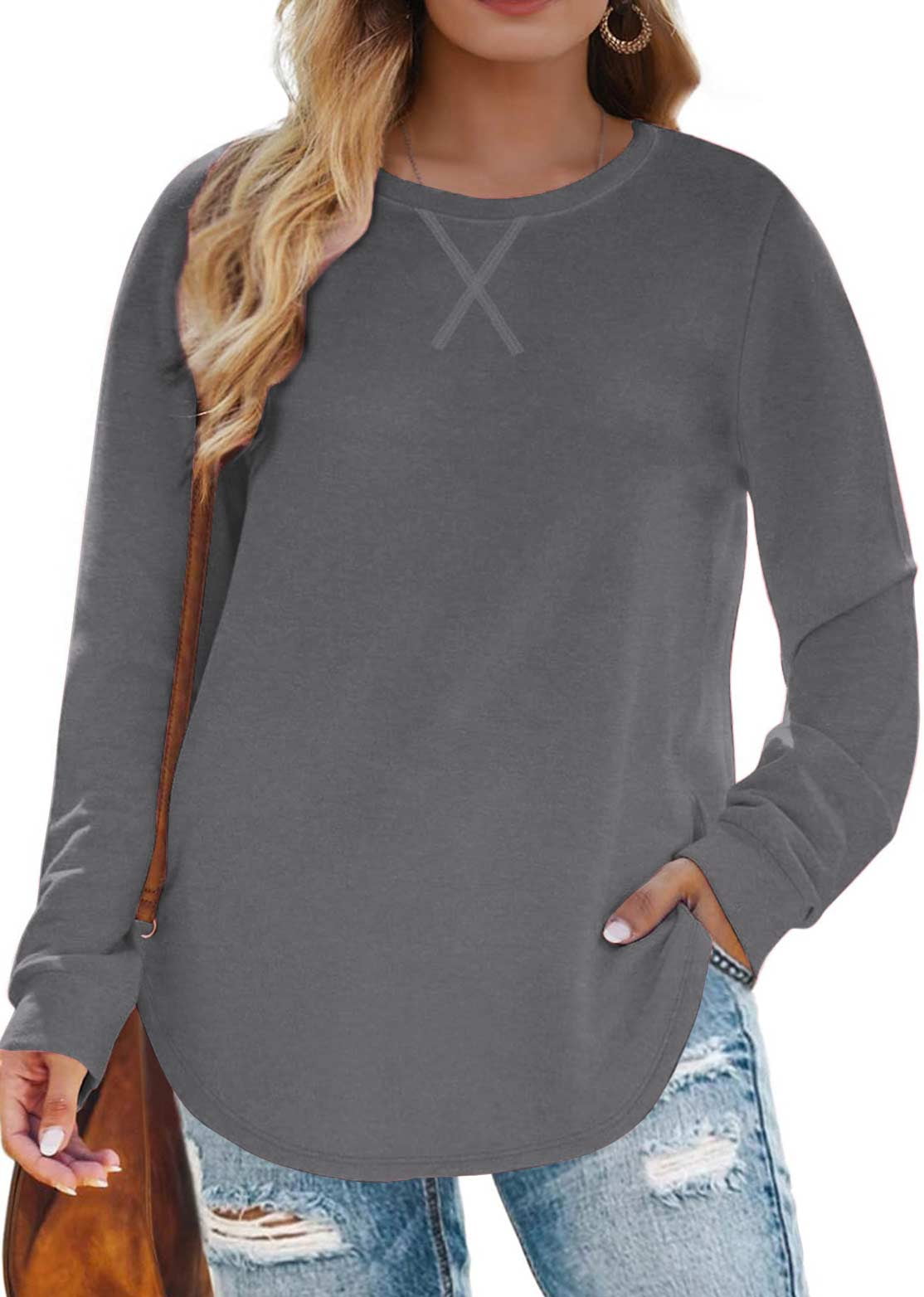 Fantaslook Plus Size Sweatshirts for Women Crewneck Casual Tunic Tops ...