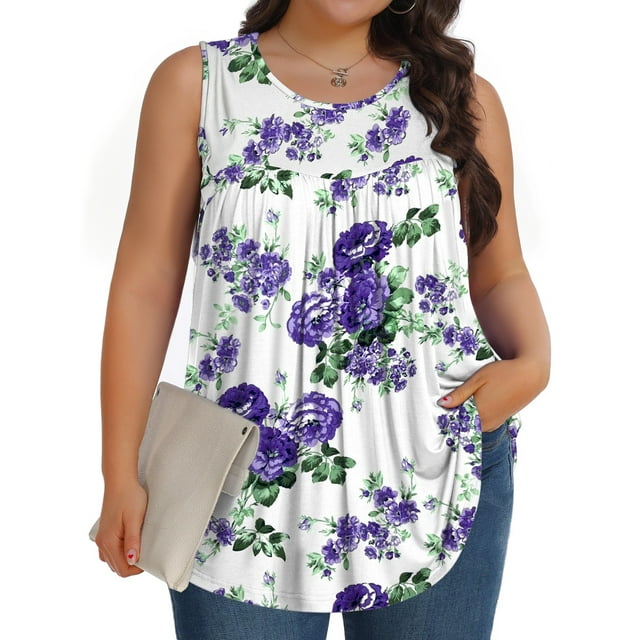 Fantaslook Plus Size Tank Tops for Women Tunic Sleeveless Shirts Dressy Casual Floral Blouses ...