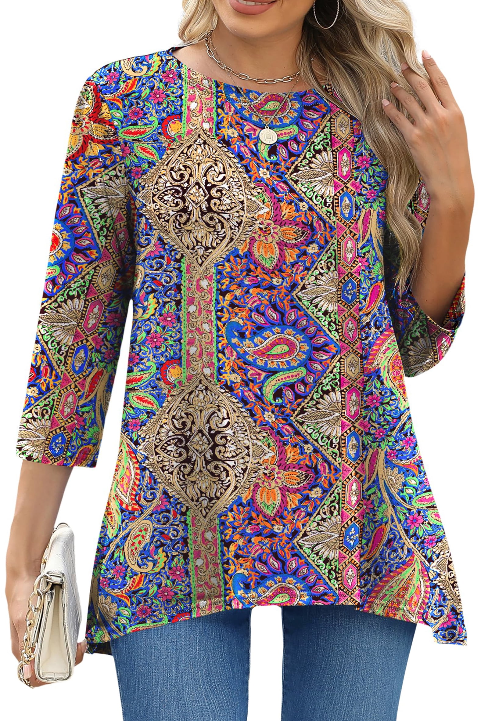 Fantaslook Plus Size Tunic Tops, 3/4 Sleeve Flowy Blouses, Dressy ...