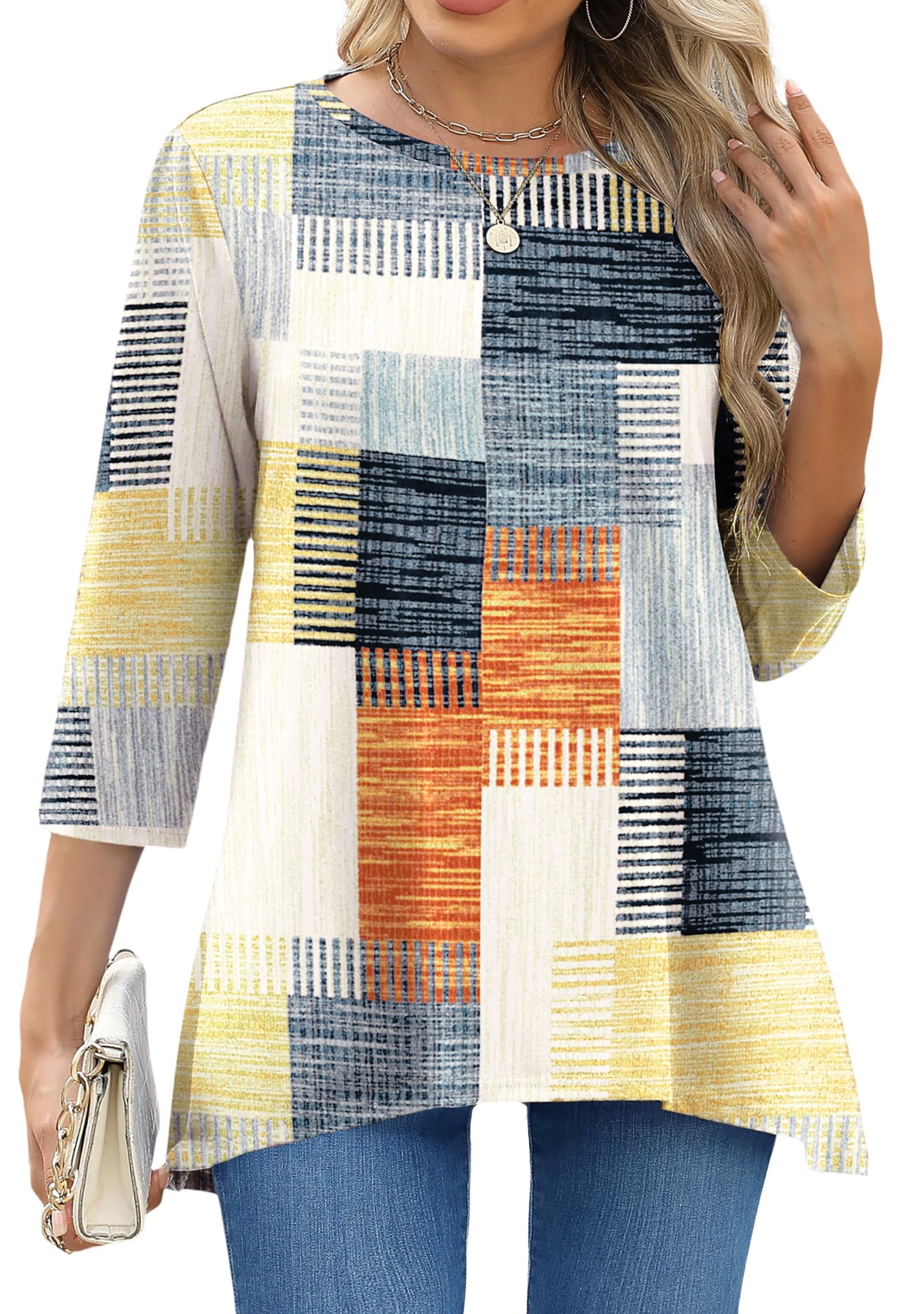 Fantaslook Plus Size Women Tunic Tops Floral Casual Blouses with 3/4 ...