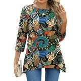 Fantaslook Plus Size Women Tunic Tops, Floral Flowy Blouses, 3/4 Sleeve ...