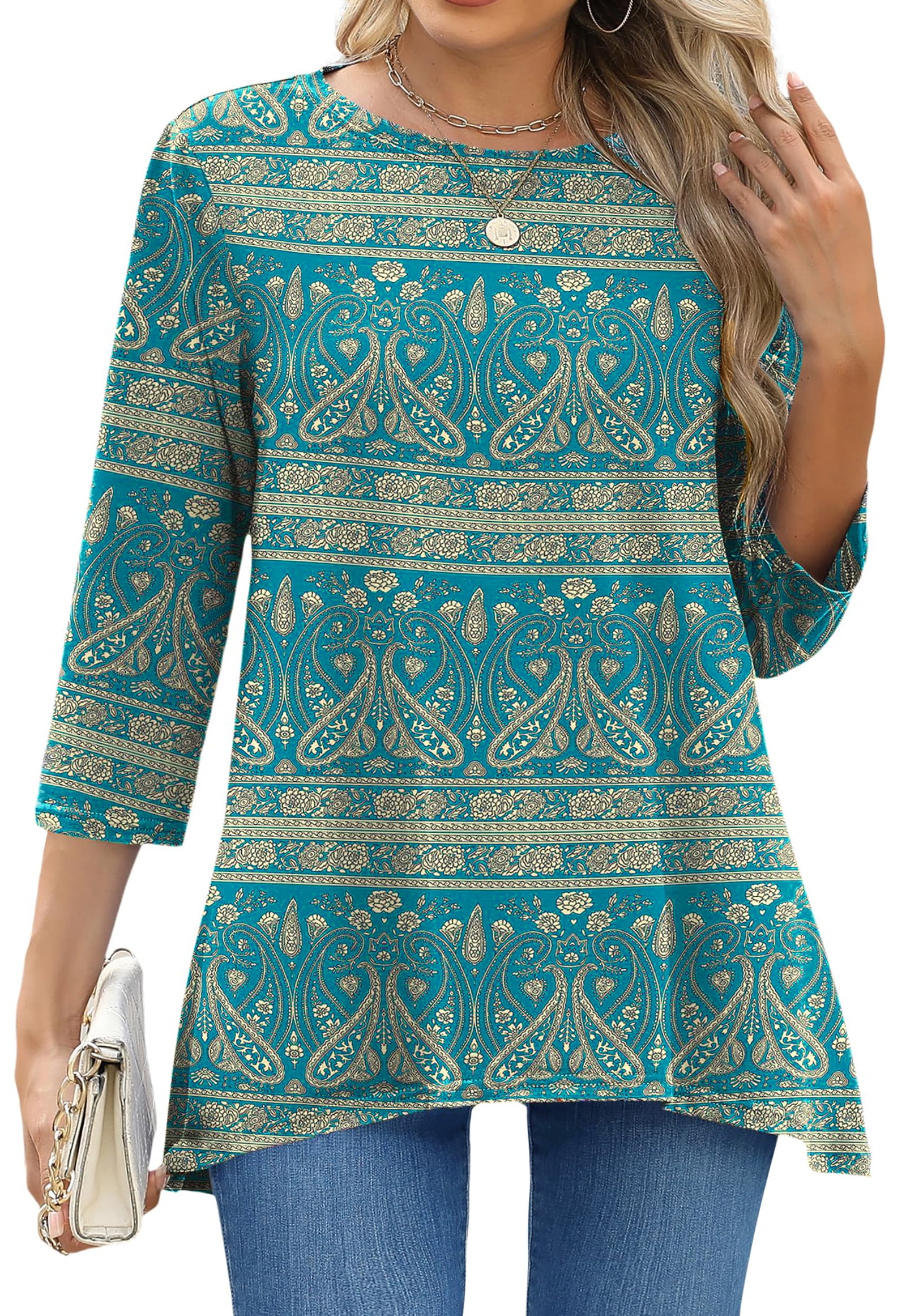 Fantaslook Plus Size Extra Long Tunic Tops, Flowy Floral Shirts, 3/4 ...