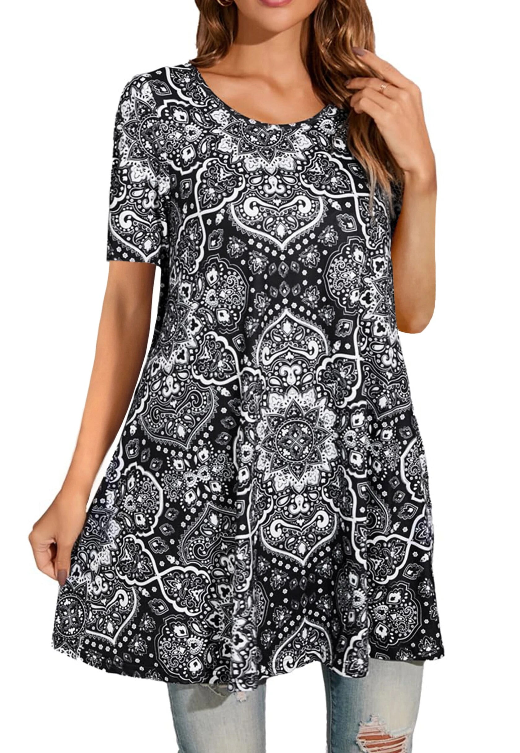 Fantaslook Plus Size Women's Floral Tunic Tops, Swing Flare Dressy ...