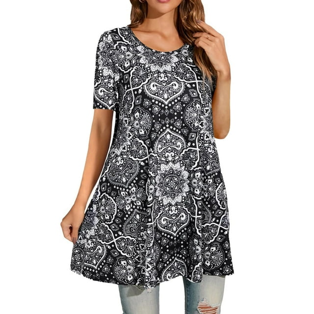 Fantaslook Plus Size Women's Floral Tunic Tops, Short Sleeve, Casual ...