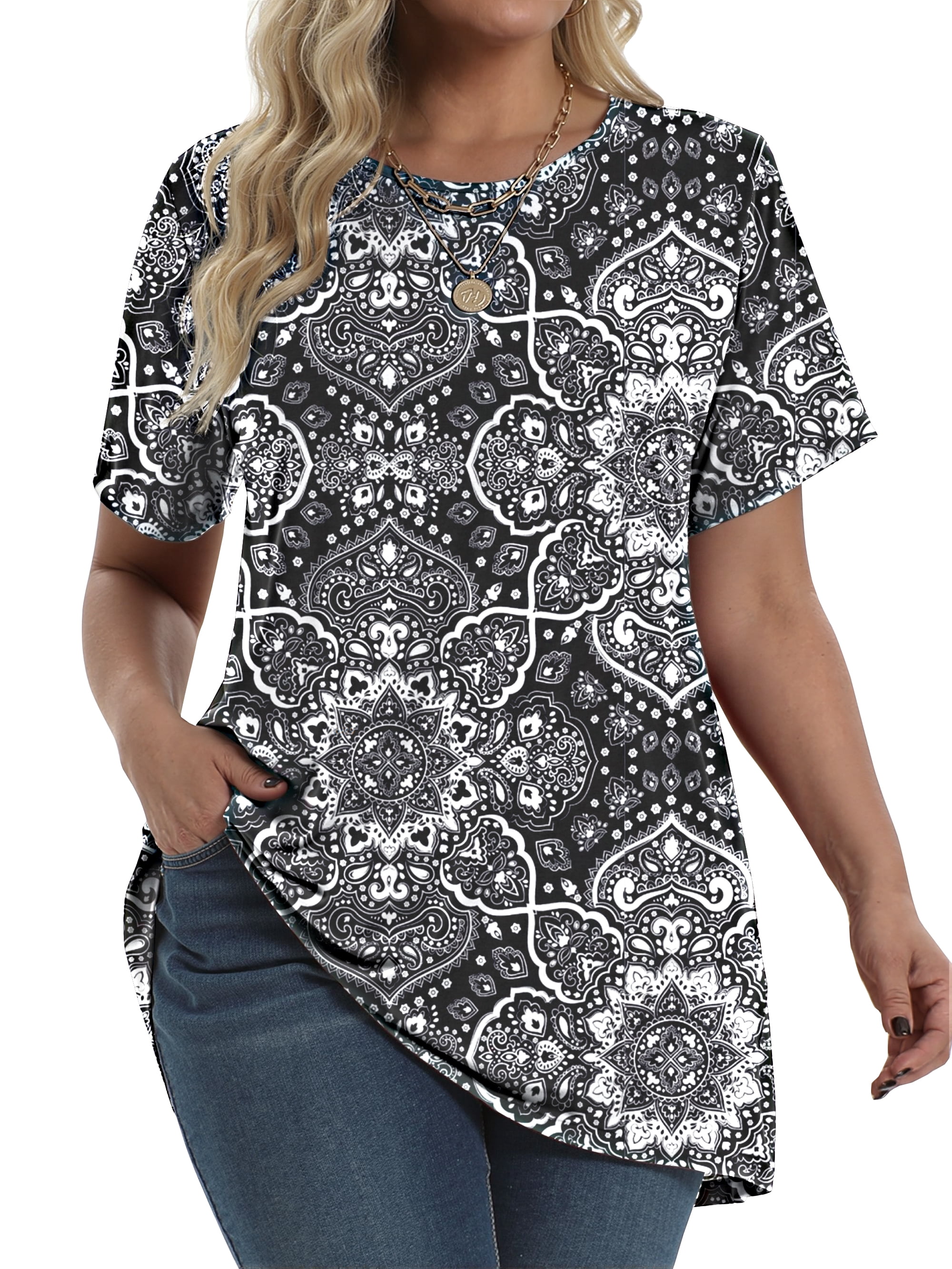 Fantaslook Plus Size Womens Tunic Tops, Short Sleeve Floral Shirts ...