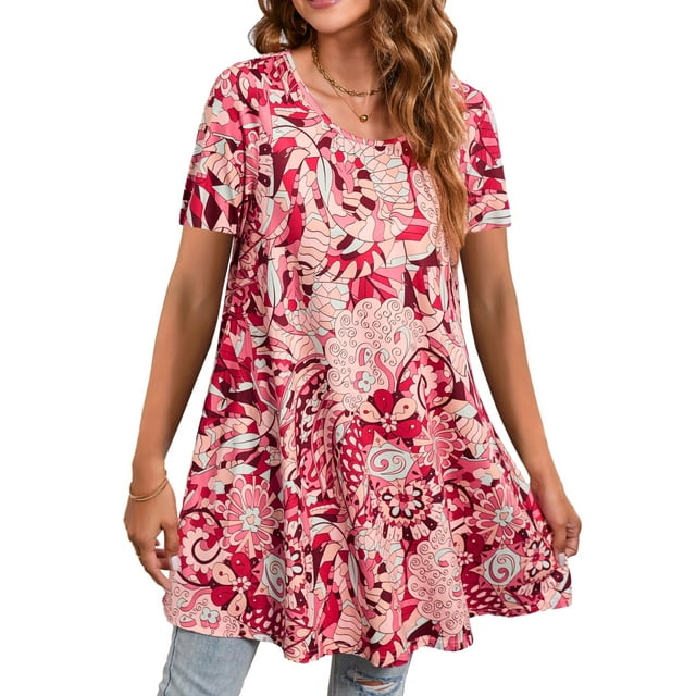 Fantaslook Plus Size Tunic Tops for Women: Short Sleeve, Floral, Casual ...