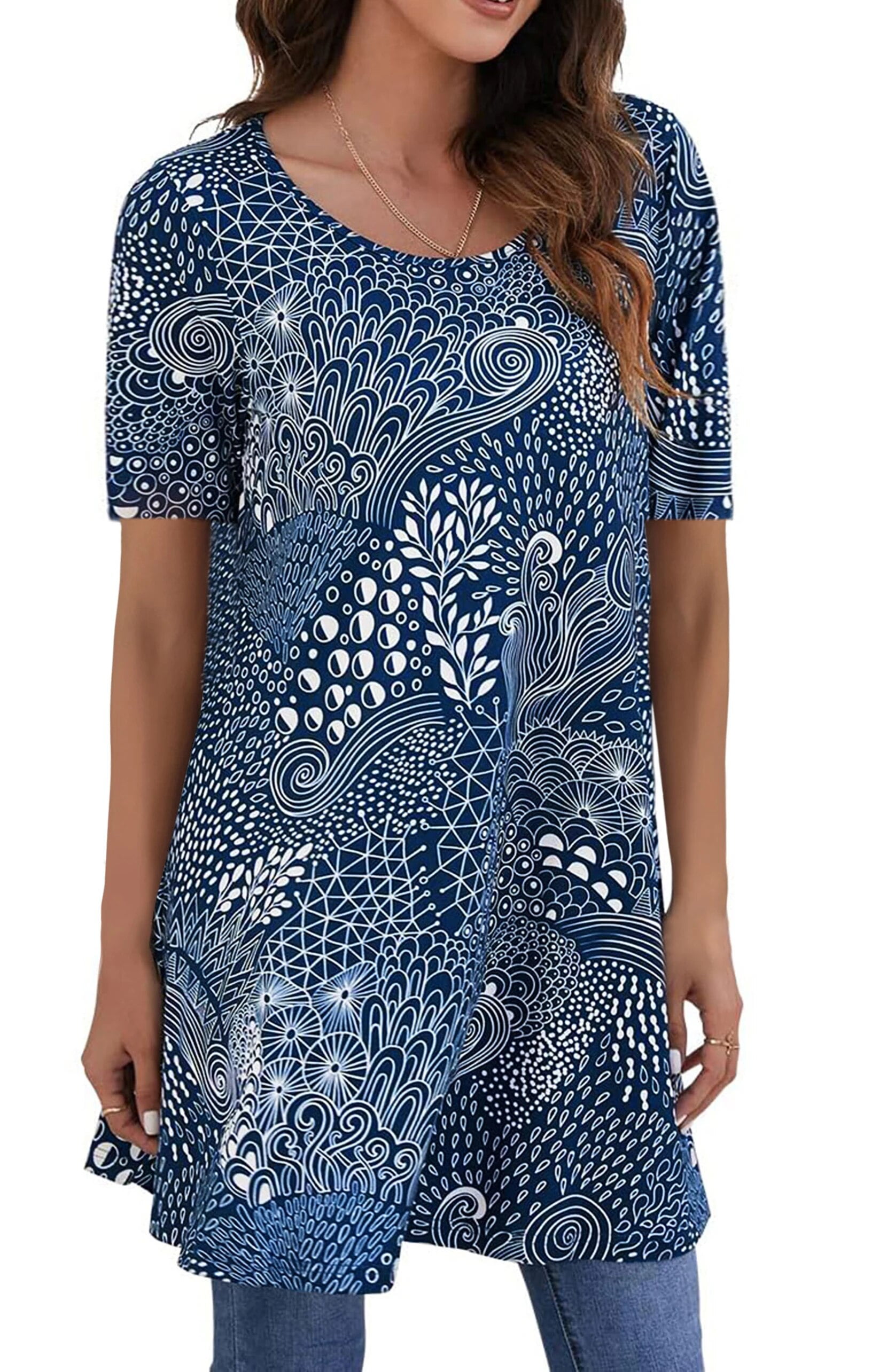 Fantaslook Plus Size Women's Floral Tunic Tops, Short Sleeve, Casual ...