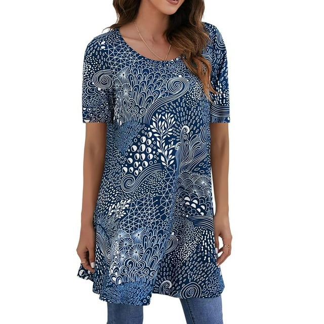 Fantaslook Plus Size Women's Floral Tunic Tops, Short Sleeve, Casual ...