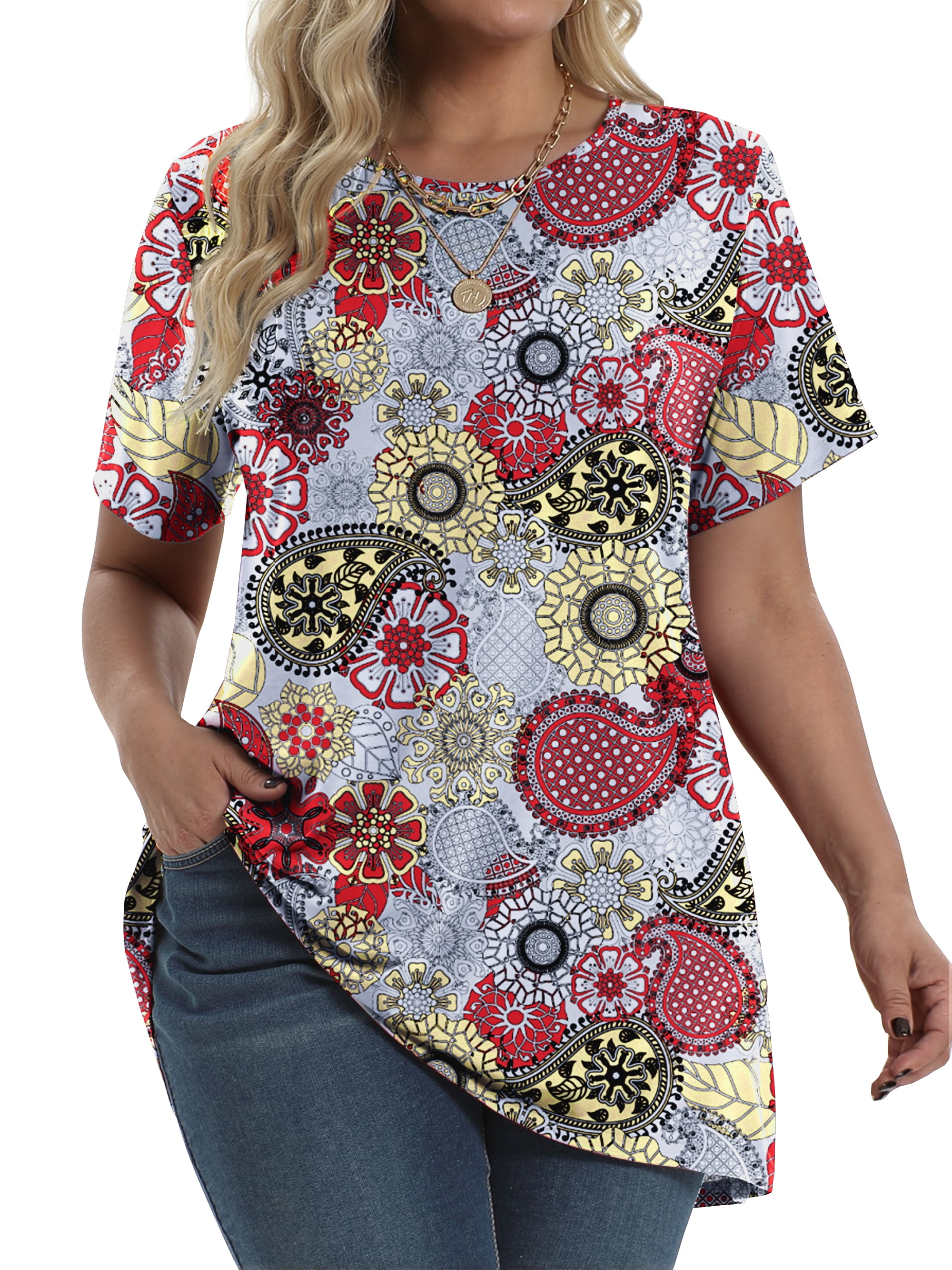 Fantaslook Plus Size Womens Tunic Tops, Short Sleeve Flare Shirts ...
