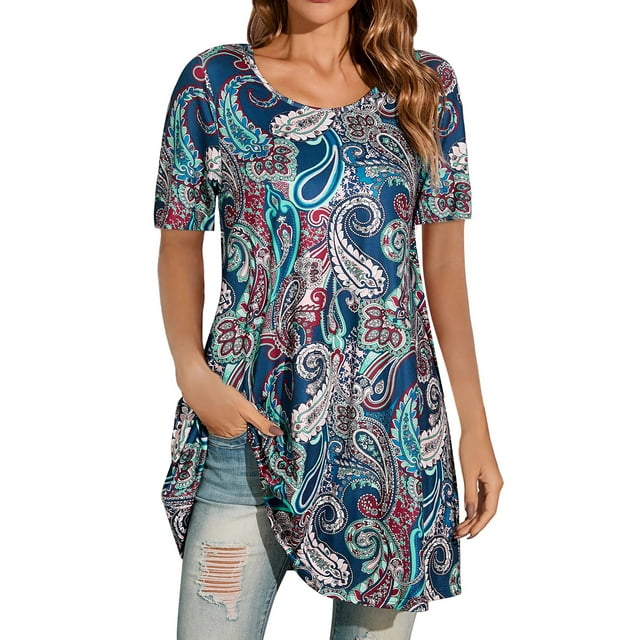 Fantaslook Plus Size Women's Floral Tunic Tops, Short Sleeve, Casual ...