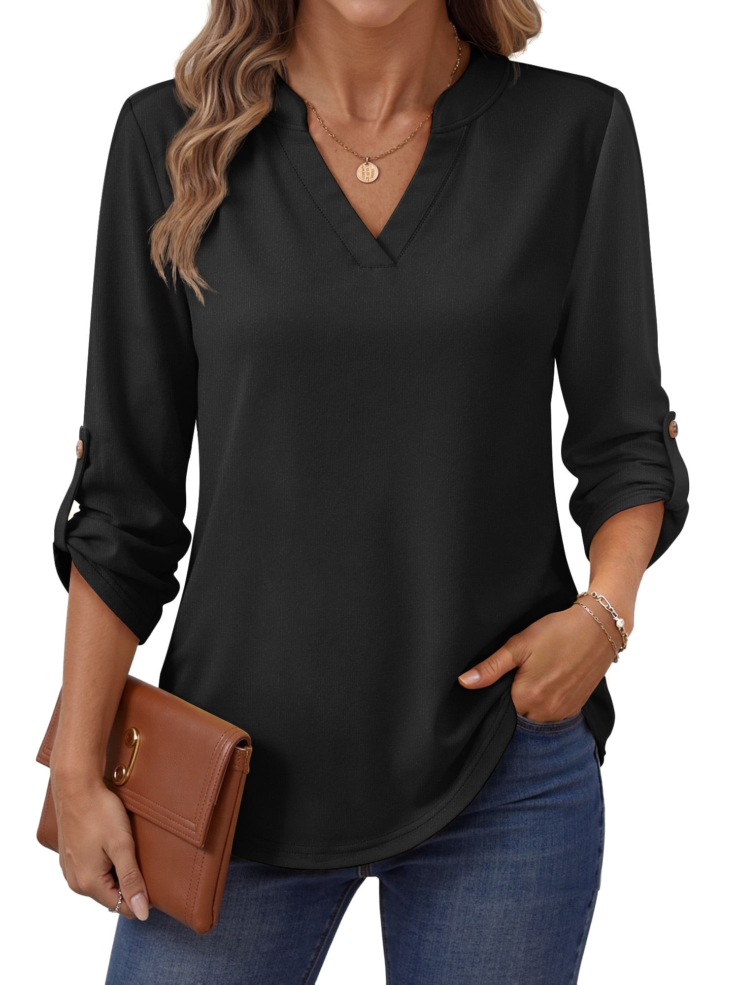 Fantaslook Roll Up Blouses for Women Dressy Casual Long Sleeve Tunic ...