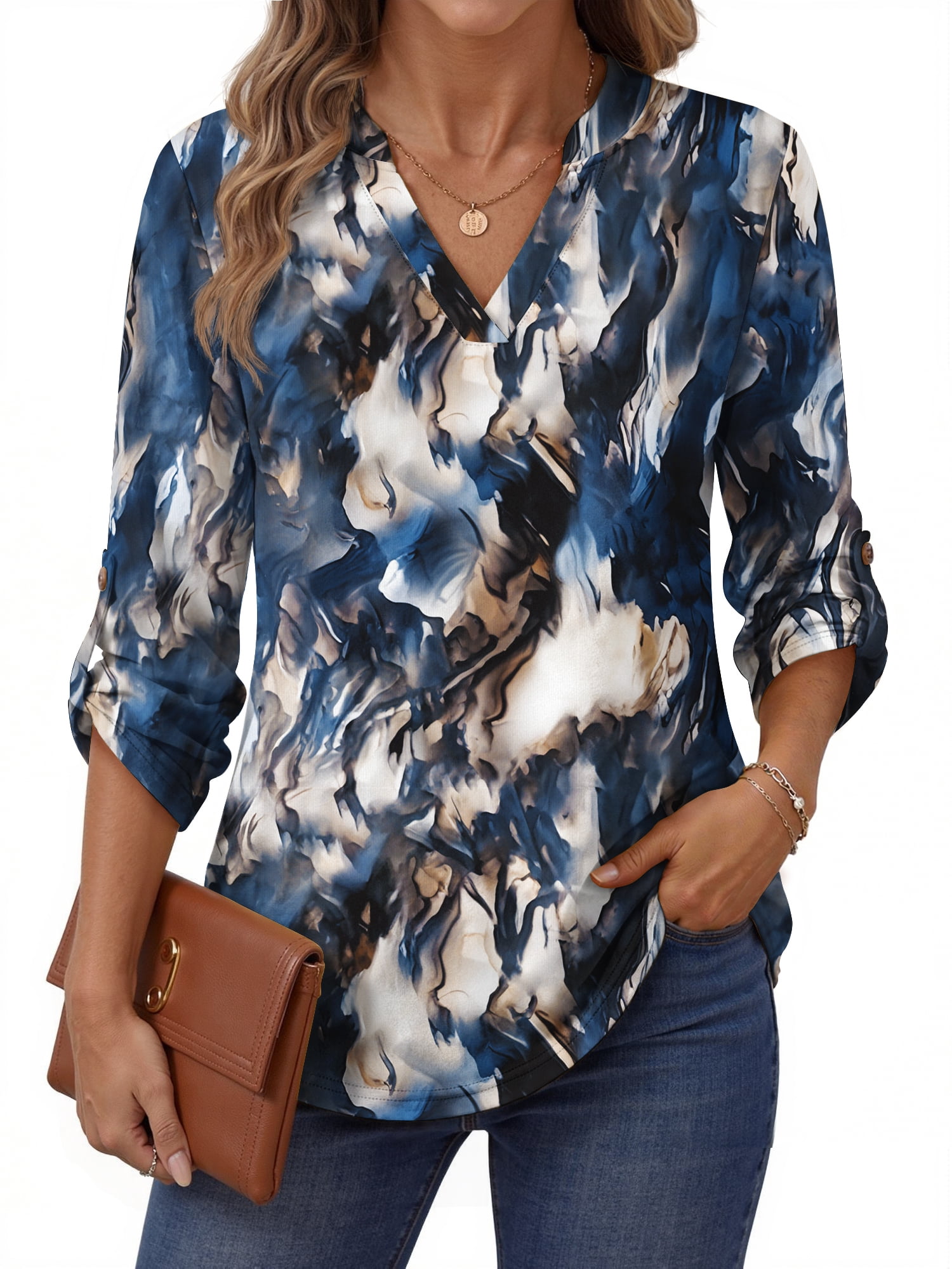 Fantaslook Roll Up Blouses for Women Dressy Casual Long Sleeve Tunic ...