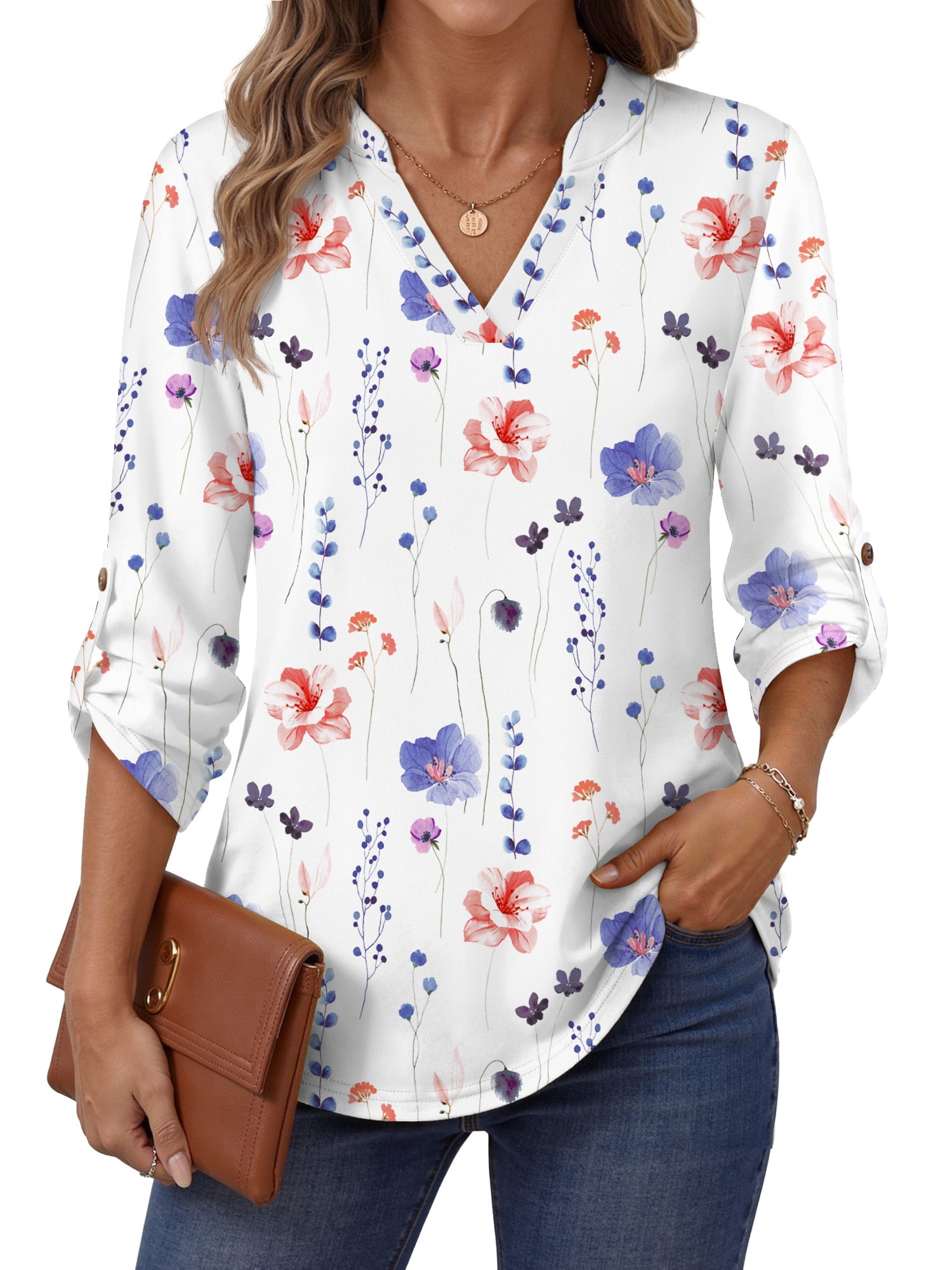Fantaslook Roll Up Blouses for Women Dressy Casual Long Sleeve Tunic ...