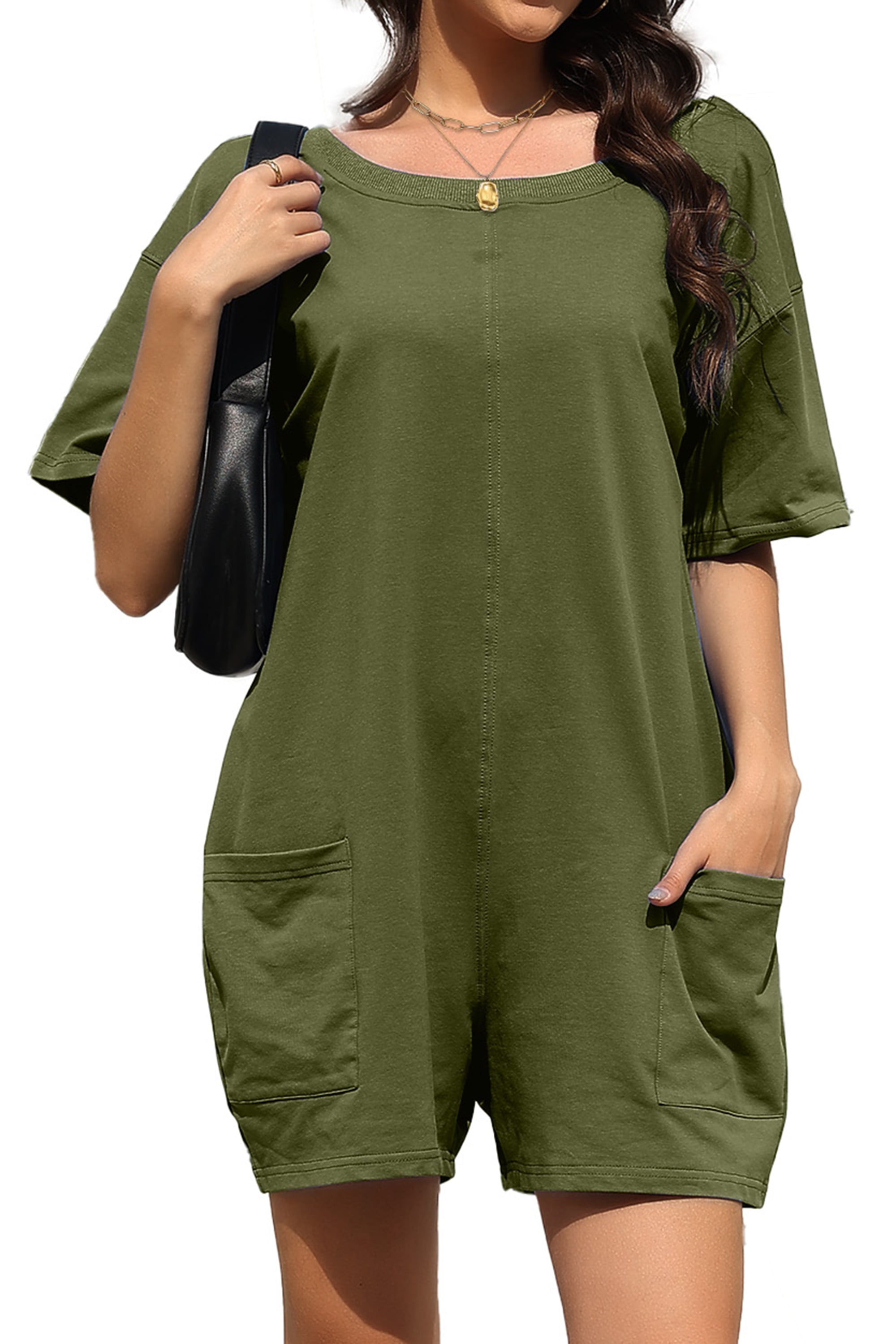 Fantaslook Rompers for Women Casual Summer Jumpsuits Short Sleeve Loose ...
