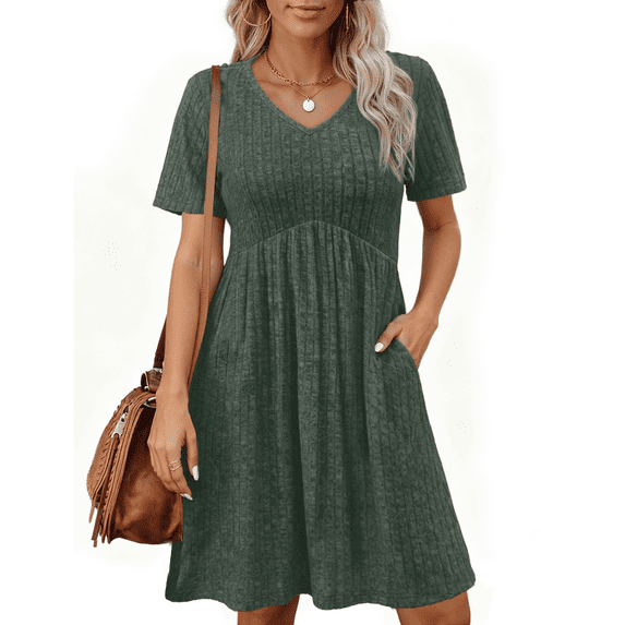 Fantaslook Short Sleeve Dresses for Women V Neck Summer Midi Dresses ...