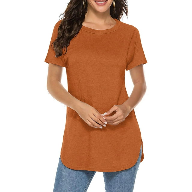 Fantaslook Trendy Short Sleeve T Shirts for Women, Crew Neck, Side ...