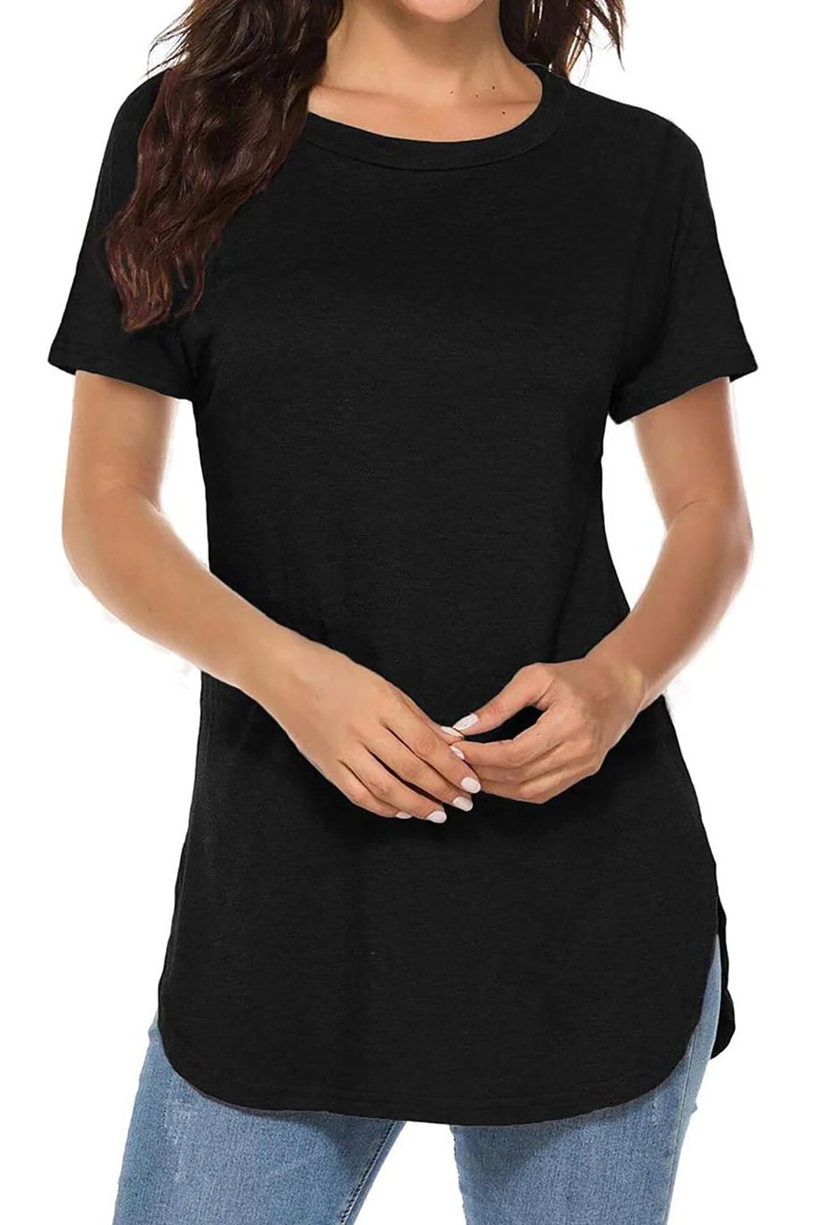 Fantaslook Trendy Short Sleeve T-Shirt for Women, Crew Neck, Side Split ...