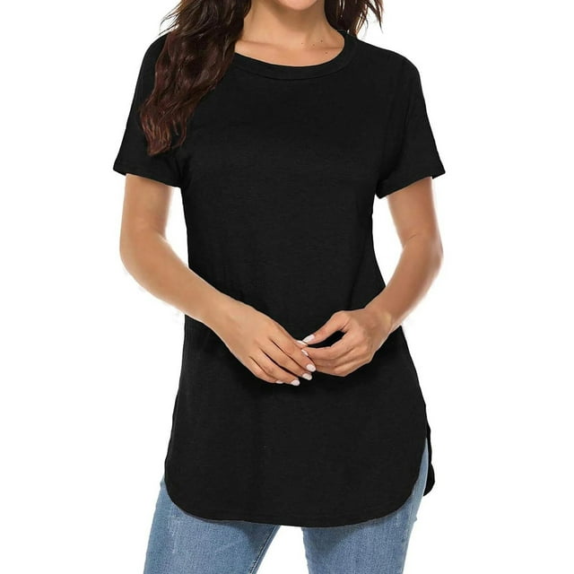 Fantaslook Trendy Short Sleeve T-Shirt for Women, Crew Neck, Side Split ...