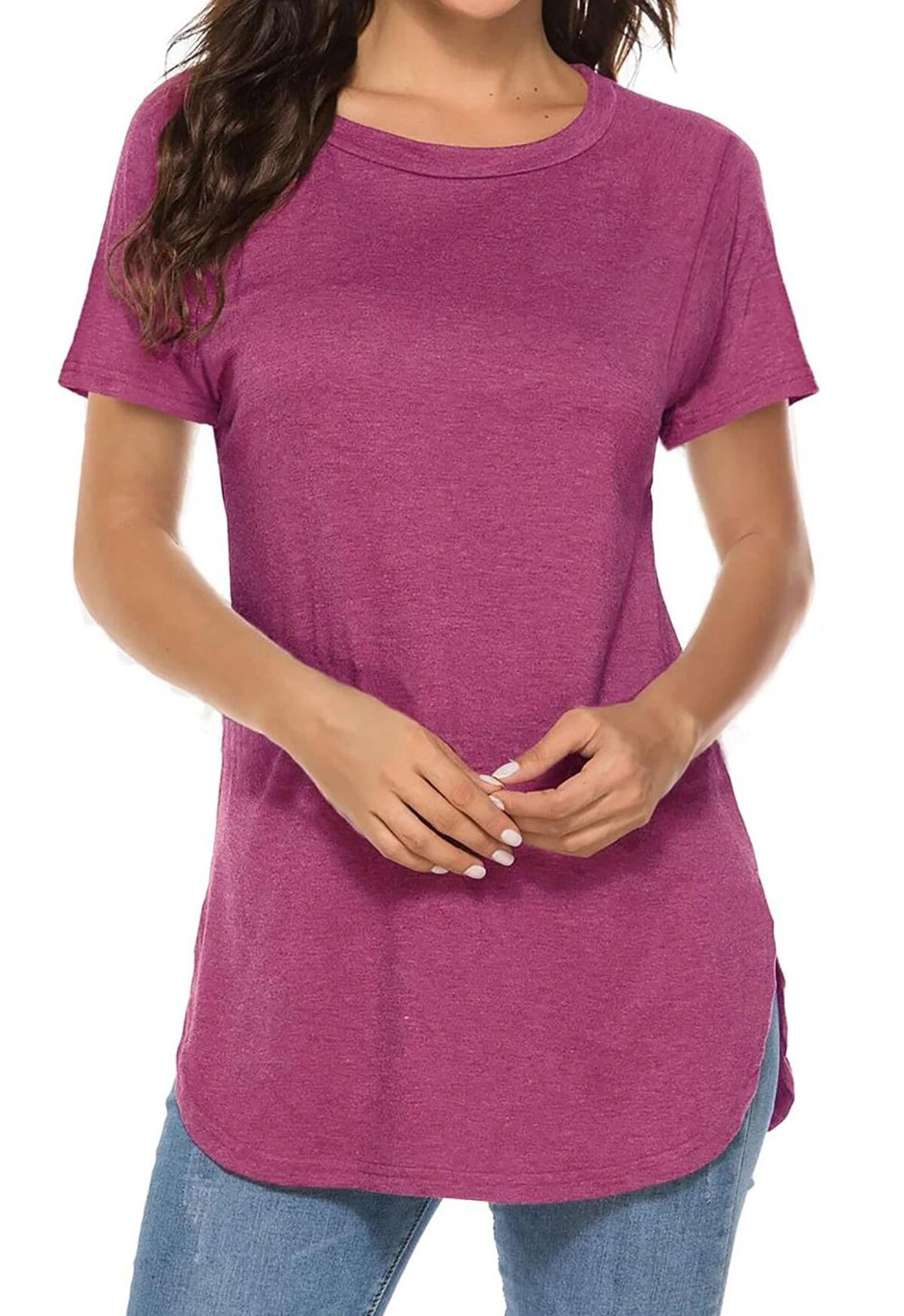 Fantaslook Women's Short Sleeve Crew Neck Tunic Tops with Side Split ...