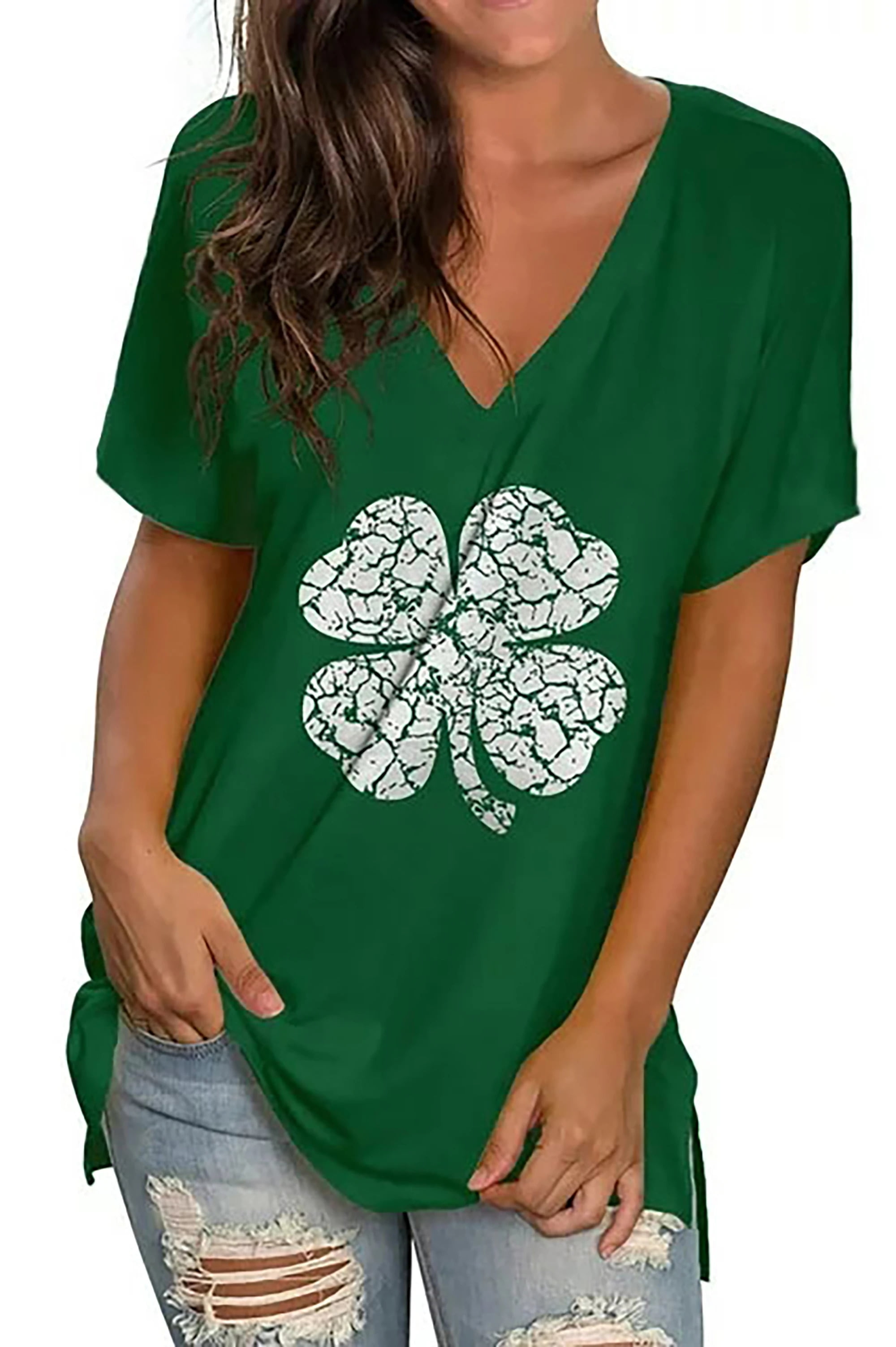 Fantaslook V Neck T Shirts For Women Floral Summer Tops Short Sleeve