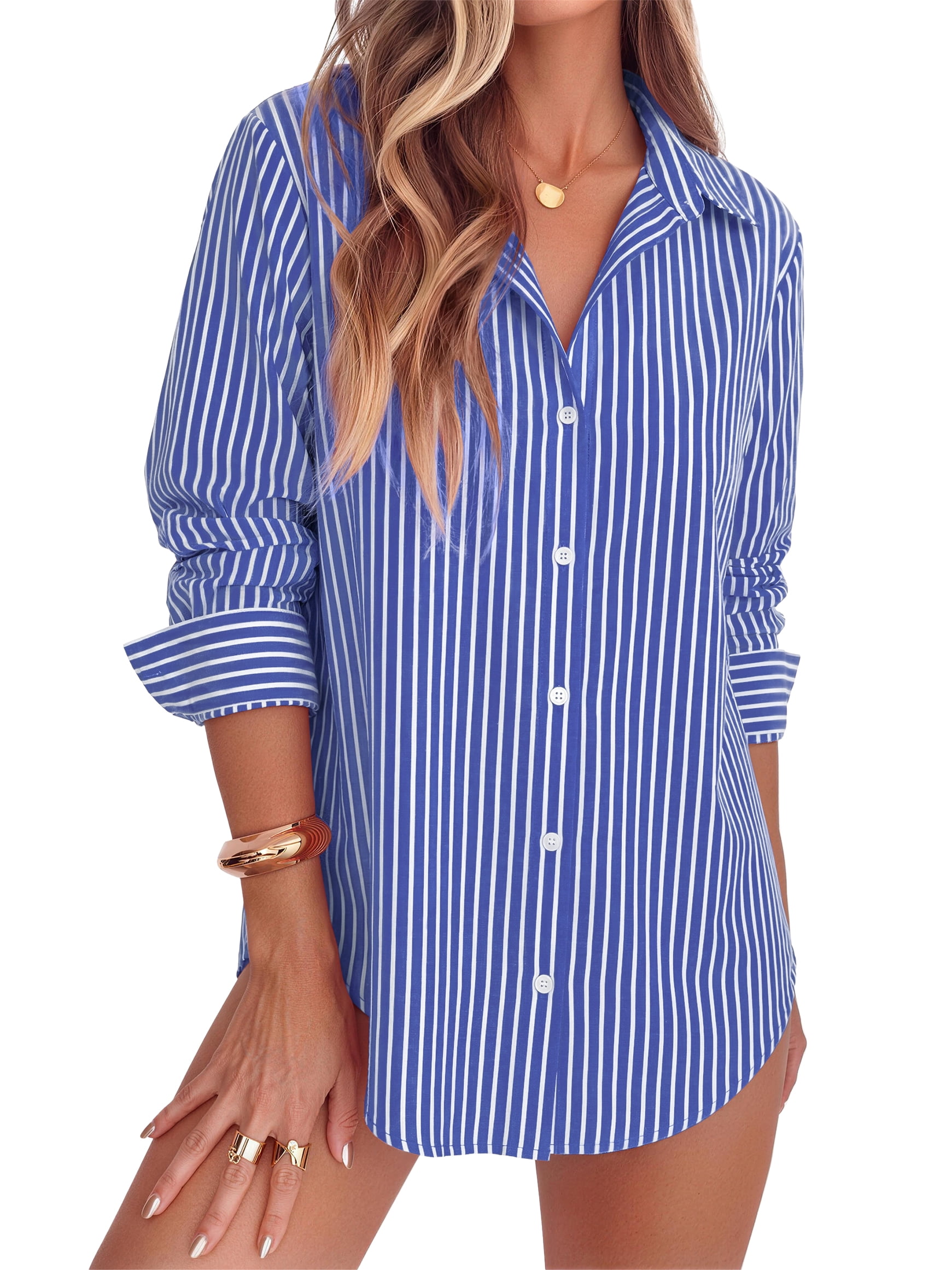 Fantaslook Striped Button Down Shirts for Women, Long Sleeve Collared ...