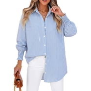yoeyez Women's Oversized Button Down Shirt Blouse casual Dressy Striped ...