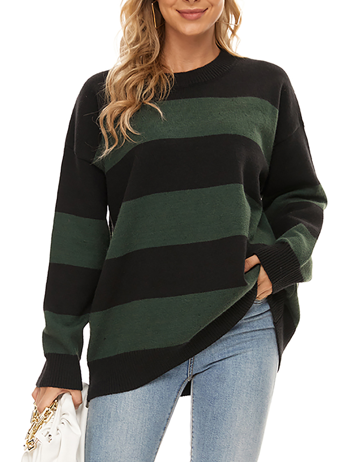 Fantaslook Sweaters for Women Color Block Crewneck Knit Pullover ...