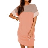 Fantaslook Summer Ribbed Crewneck T-Shirt Dress, Color Block, Short ...