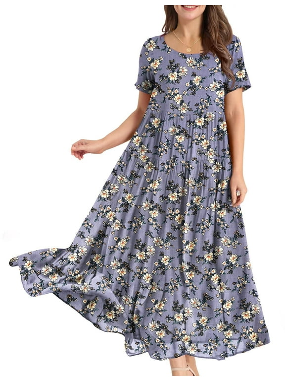 Airmenty Summer Dresses for Women Beach Floral Tshirt Sundress Sleeveless Casual Loose Tank ...