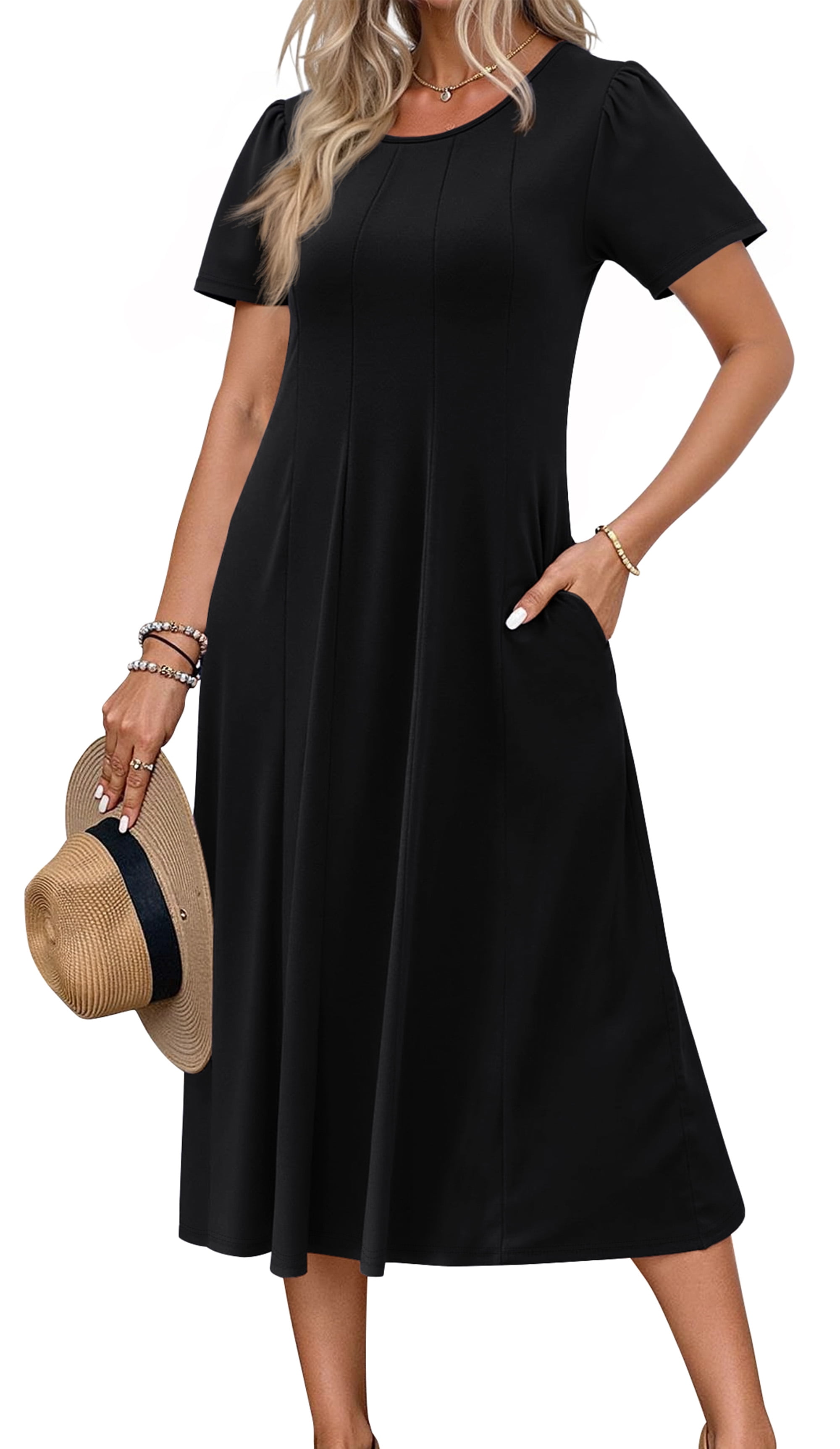 Fantaslook Summer Dresses for Women Casual Short Sleeve Pleated Dress ...