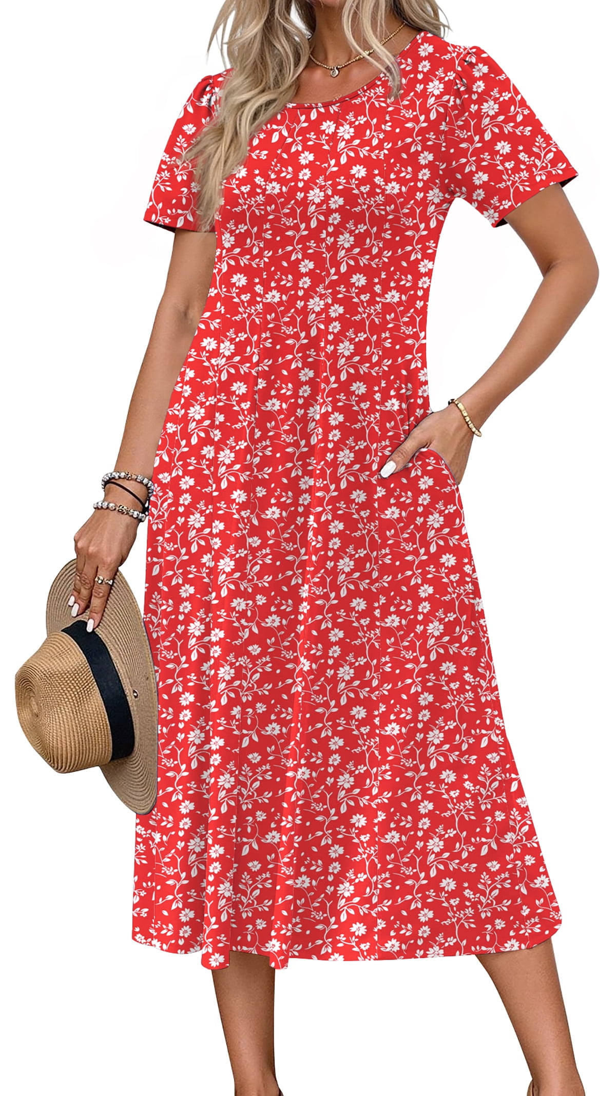 Fantaslook Summer Casual Floral Sundress with Pockets Short Sleeve ...
