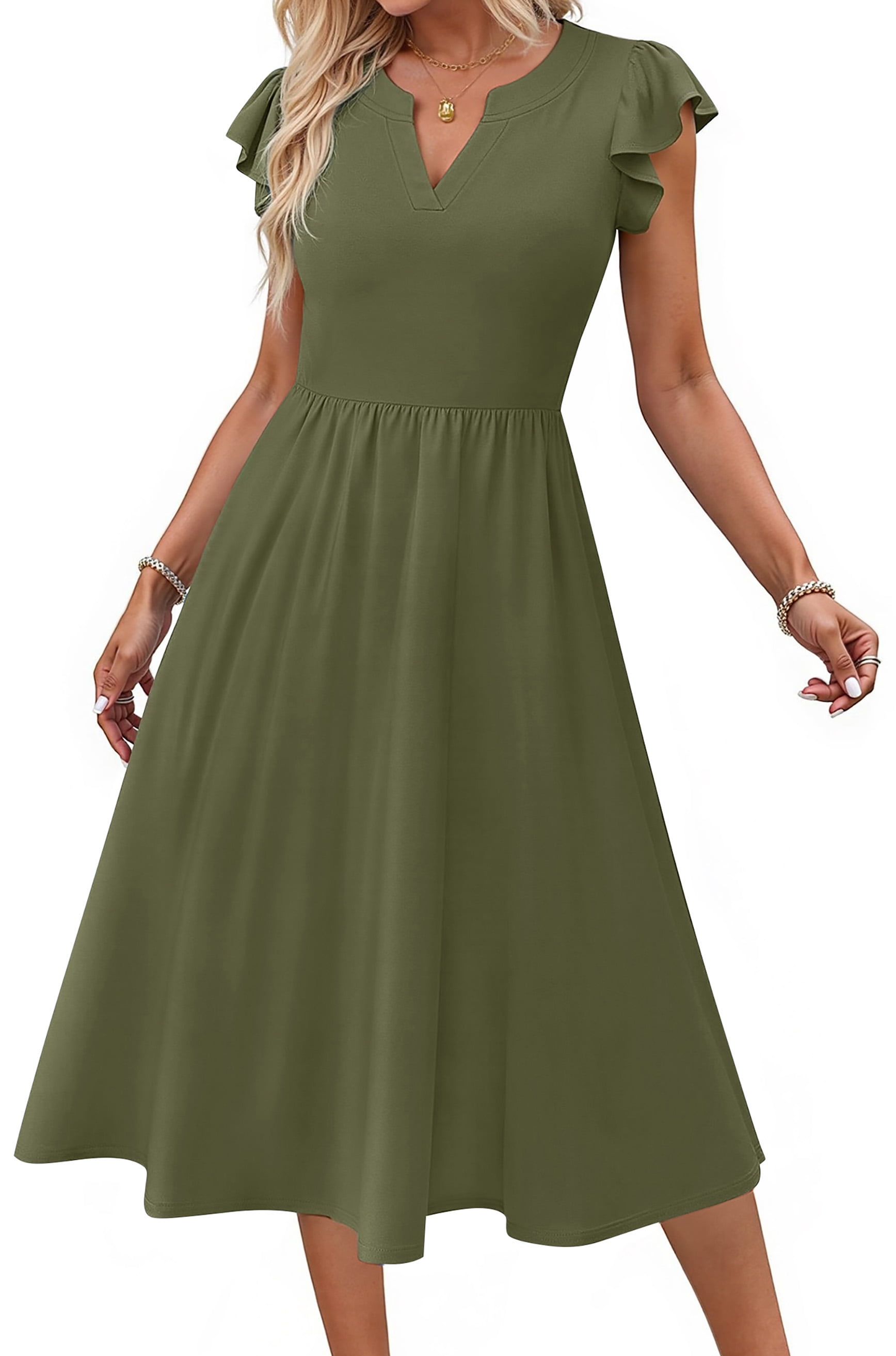 Fantaslook Summer Dresses for Women Ruffle Sleeve V Neck Midi Dresses ...
