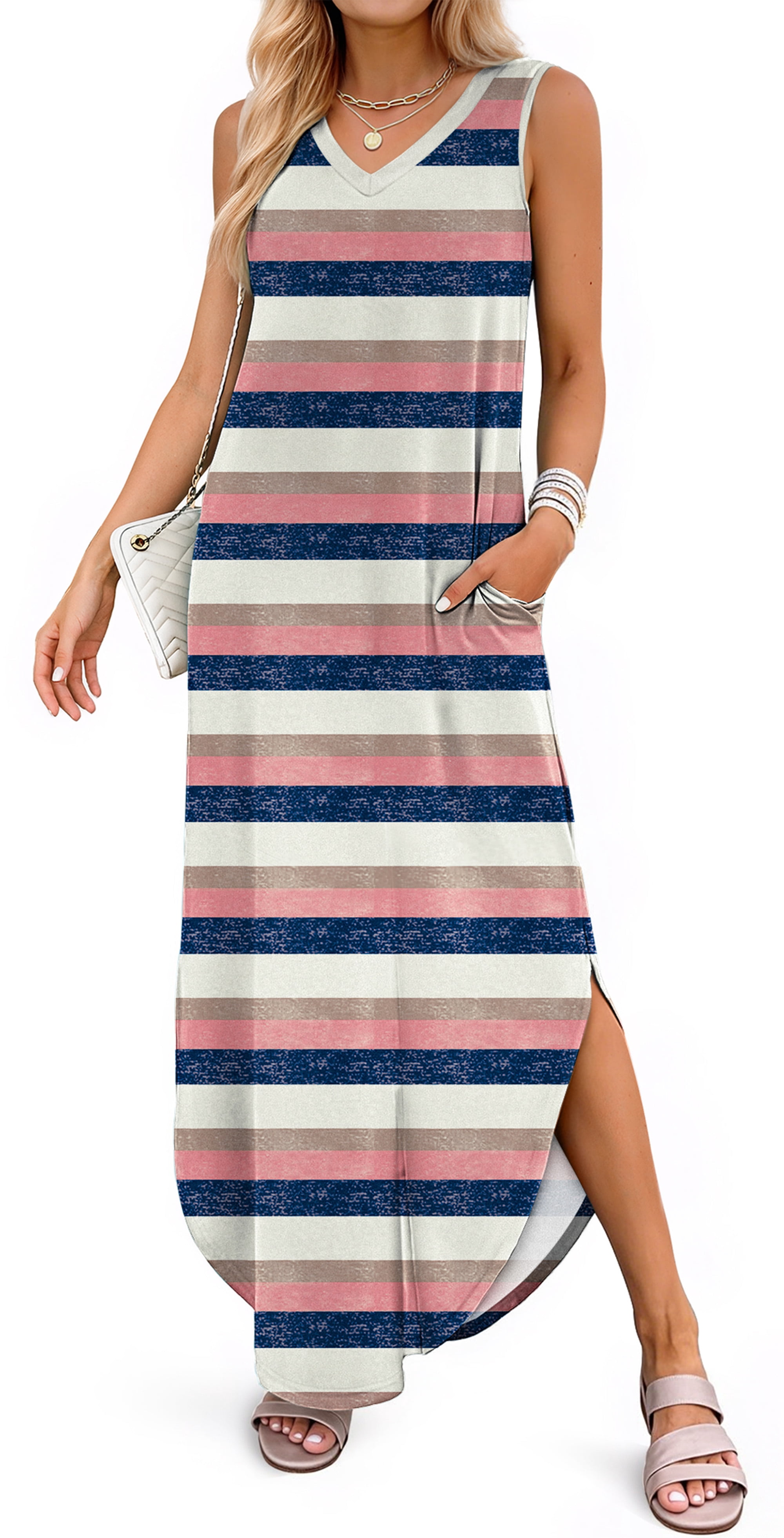 Fantaslook Summer Maxi Dresses for Women V Neck Tank Dress Vacation ...