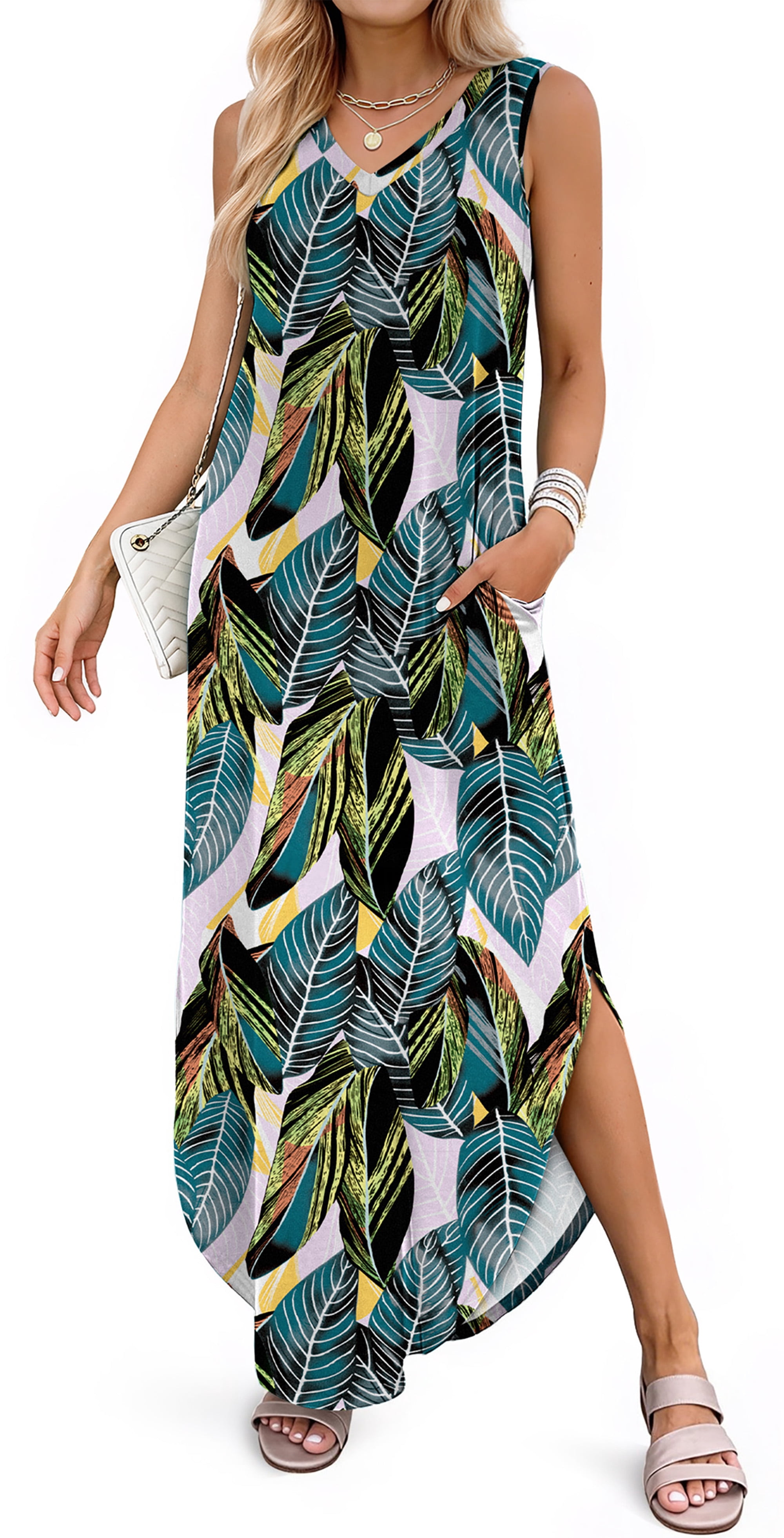 Fantaslook Summer Maxi Dresses for Women V Neck Tank Dress Vacation ...