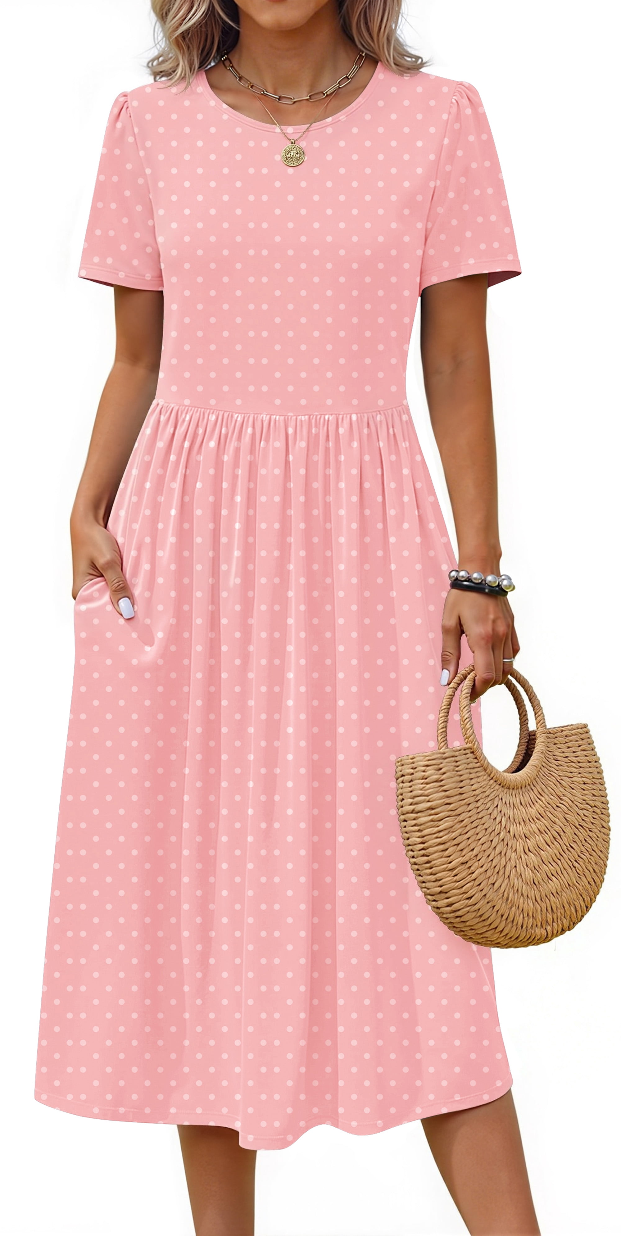 Fantaslook Summer Short Sleeve Midi Dresses for Women Casual Floral T ...