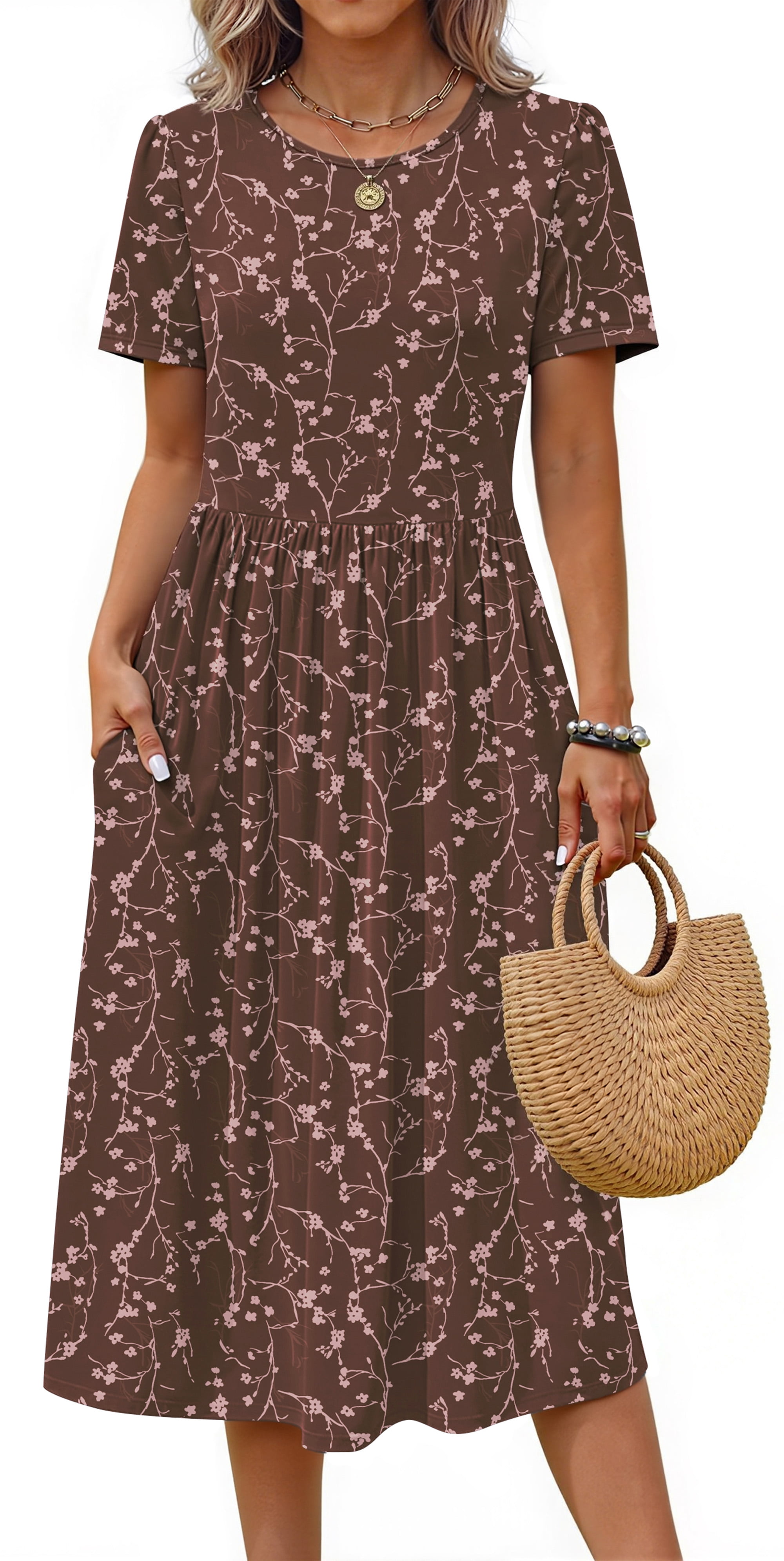 Fantaslook Summer Short Sleeve Midi Dresses for Women Casual Floral T ...