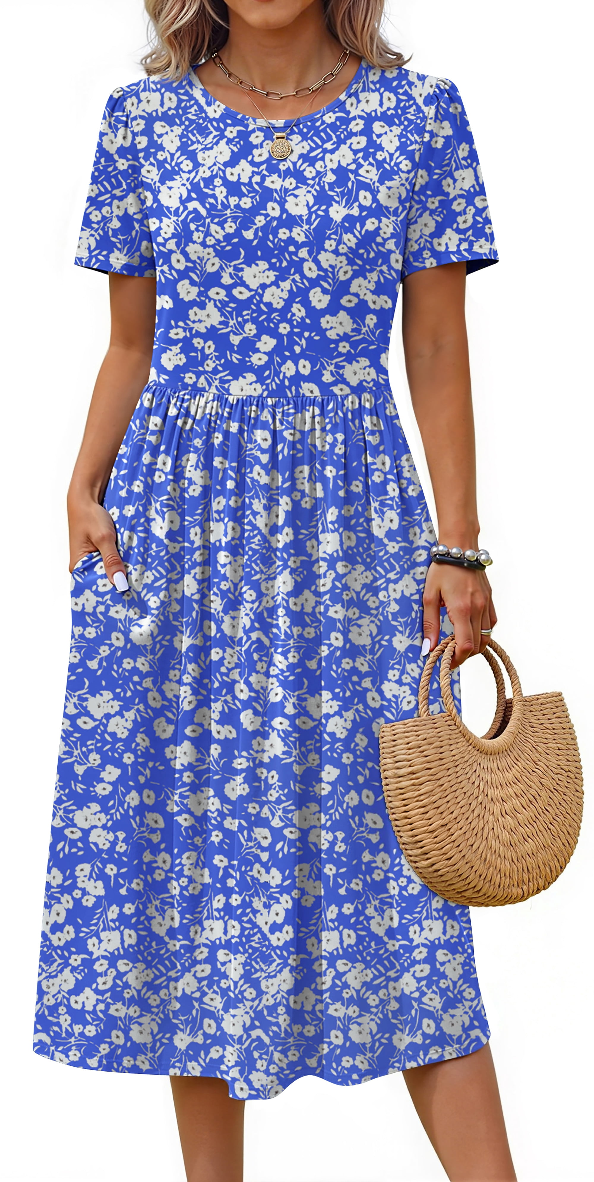 Fantaslook Summer Short Sleeve Midi Dresses for Women Casual Floral T ...
