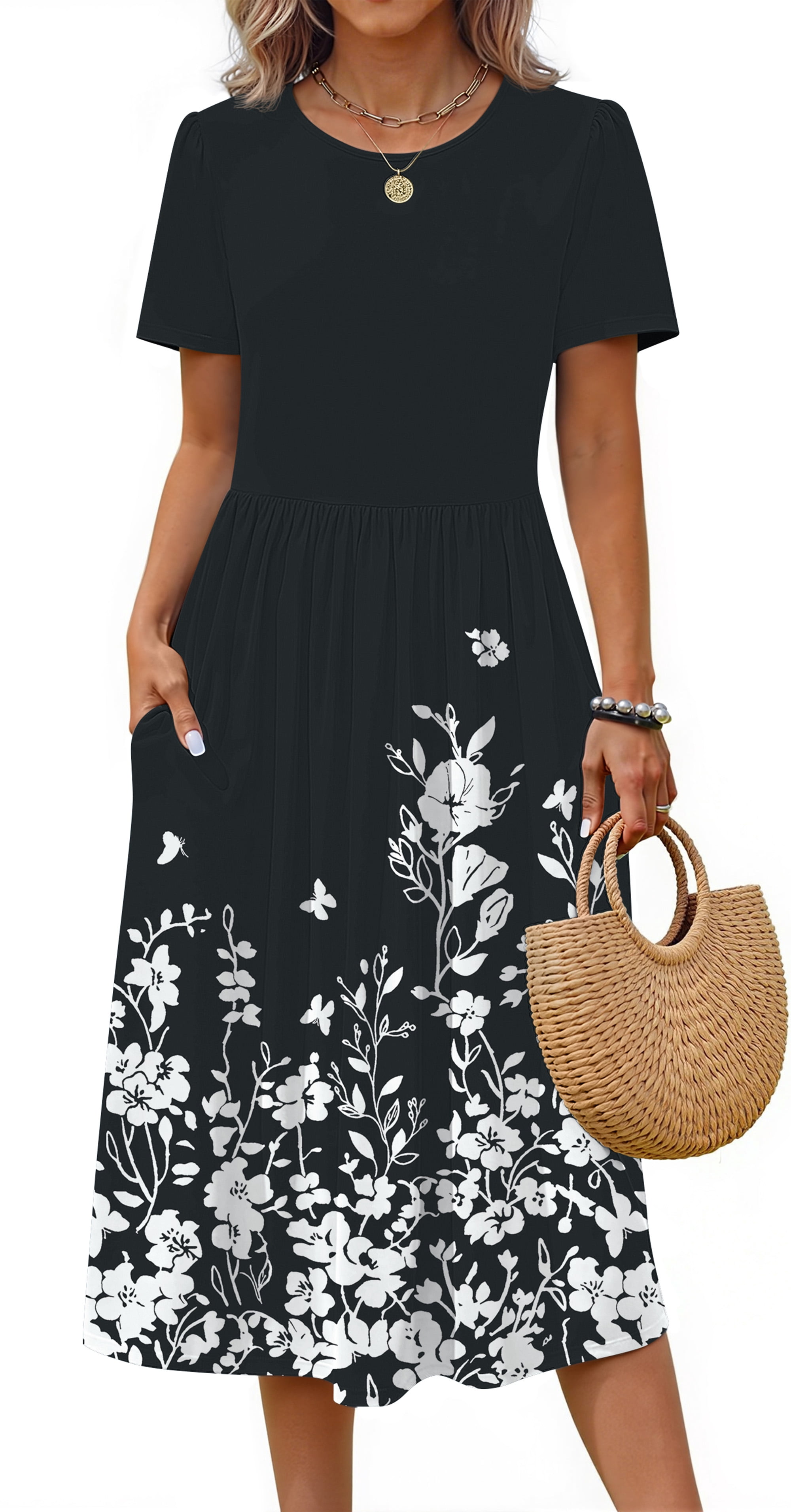 Fantaslook Summer Short Sleeve Midi Dresses for Women Casual Floral T ...