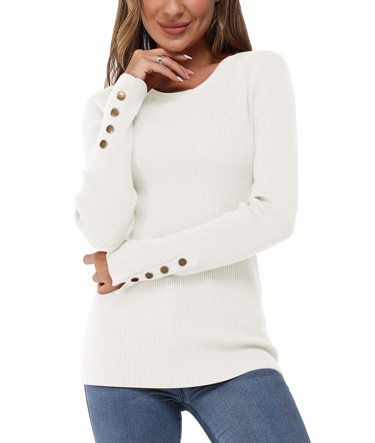 Fantaslook Fitted Women's Knit Sweater, Long Sleeve Crew Neck with ...