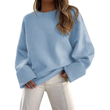 Turilly Womens Winter Cozy Knitted Sweaters Women's Solid Color Crew ...