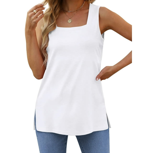 Fantaslook Trendy Tunic Flowy Tank Tops for Women, Summer Square Neck ...