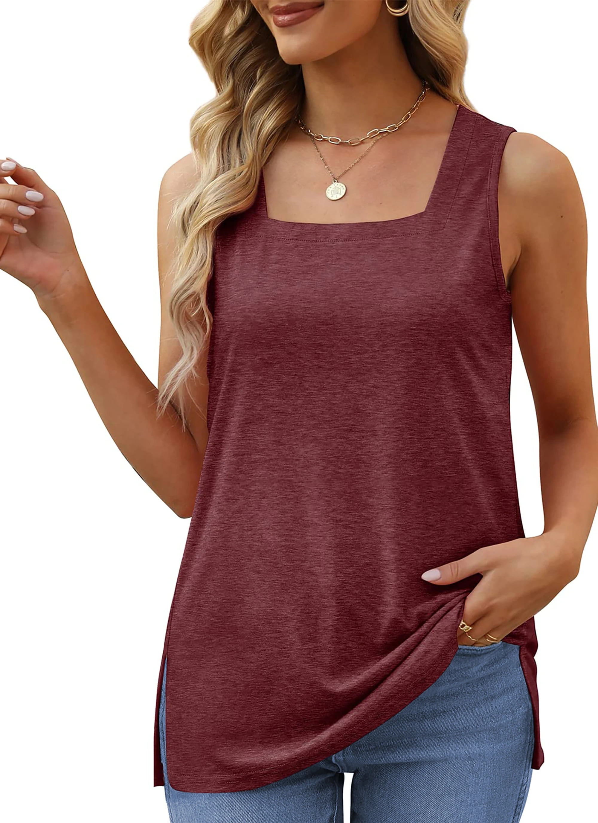 Fantaslook Tank Tops for Women Summer Square Neck Sleeveless Casual ...