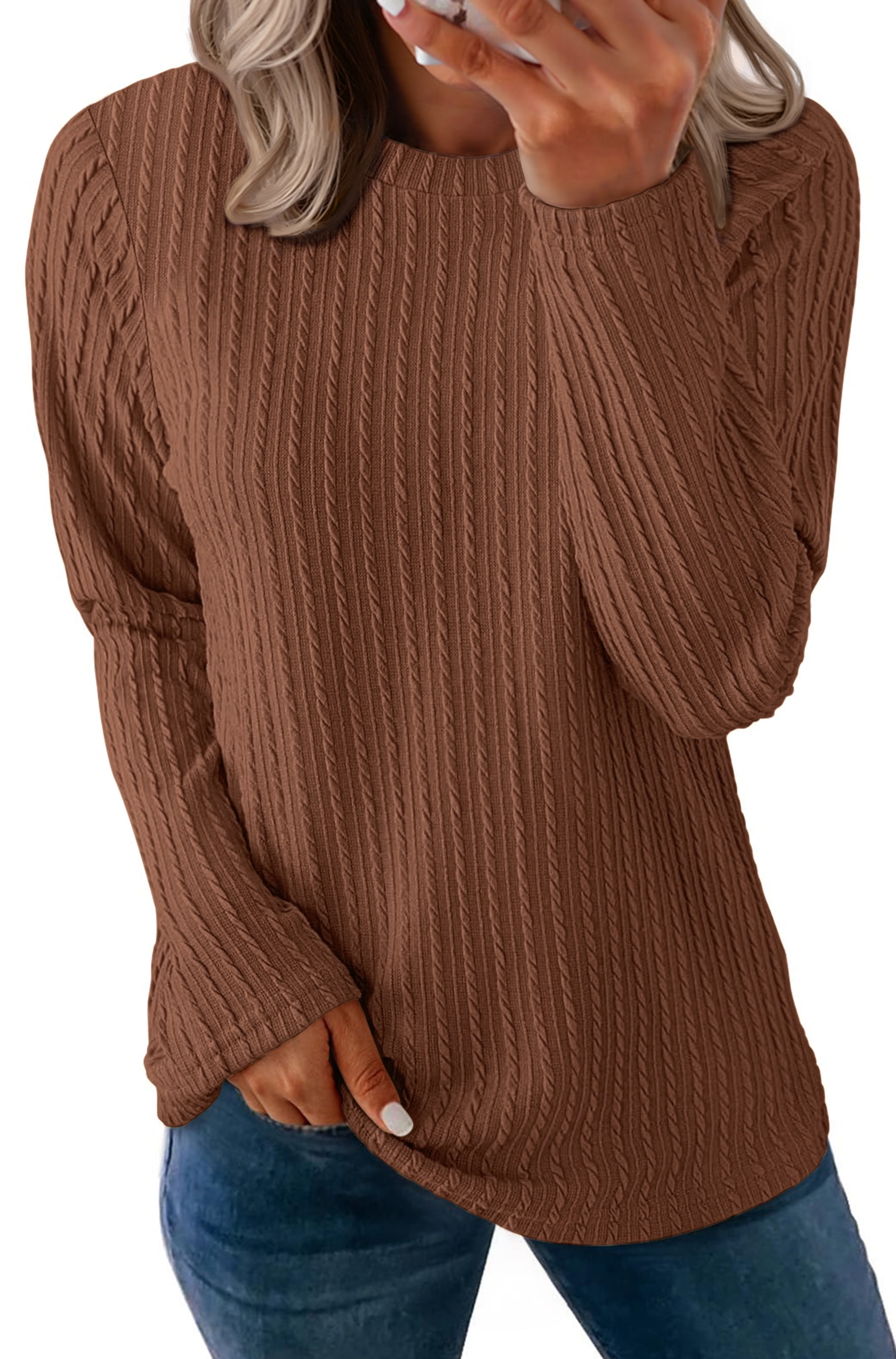 Fantaslook Textured Tops for Women Crew Neck Long Sleeve Shirts Fall ...