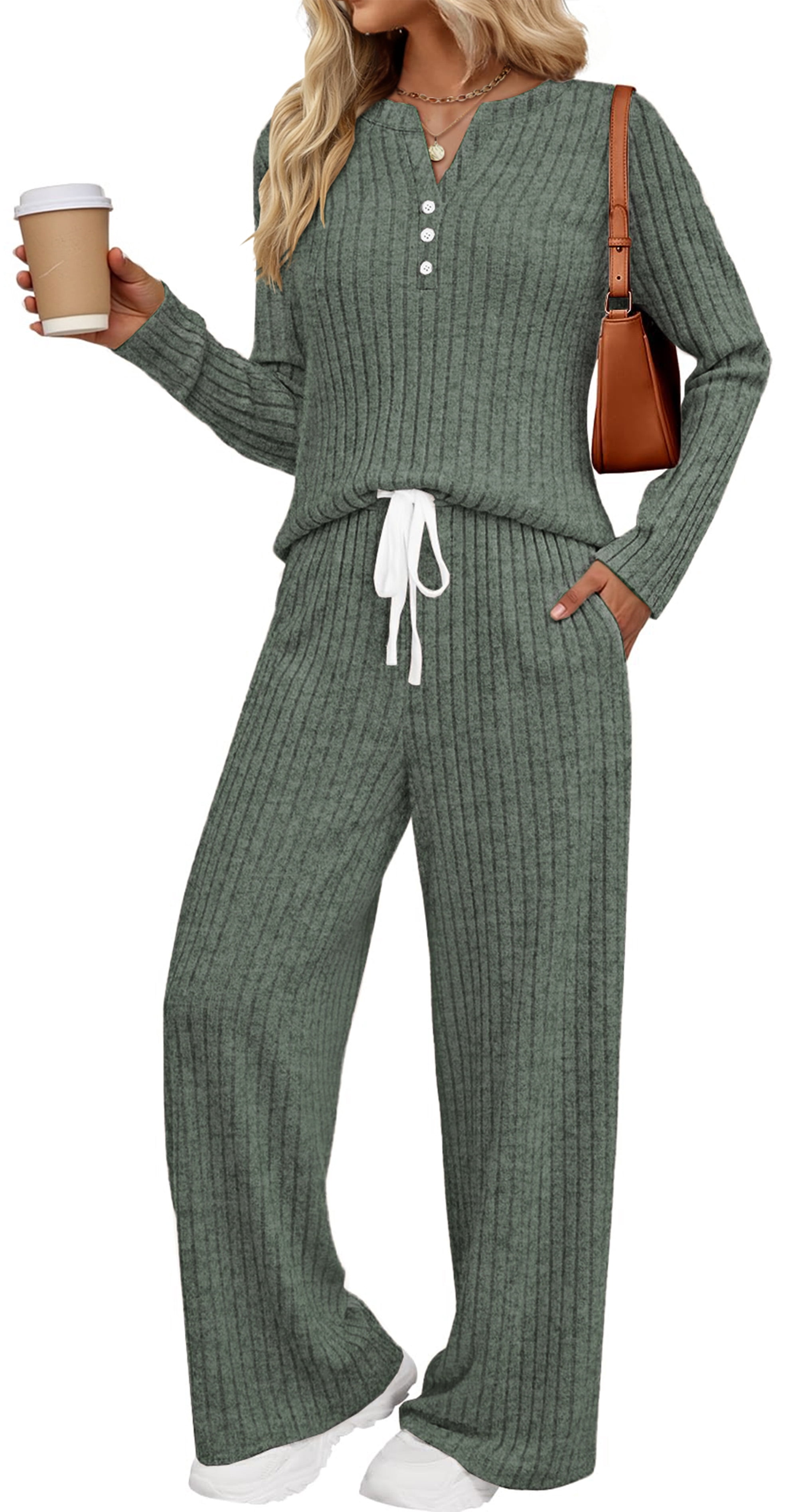 Fantaslook Two Piece Lounge Sets for Women Fall Travel Outfits Henley ...