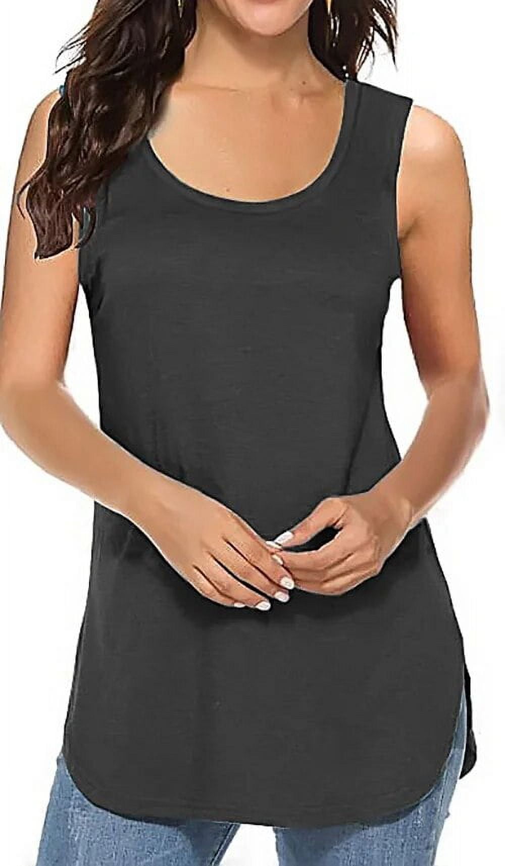 Fantaslook U Neck Tank Top for Women Sleeveless Split Curved Hem Tunic ...