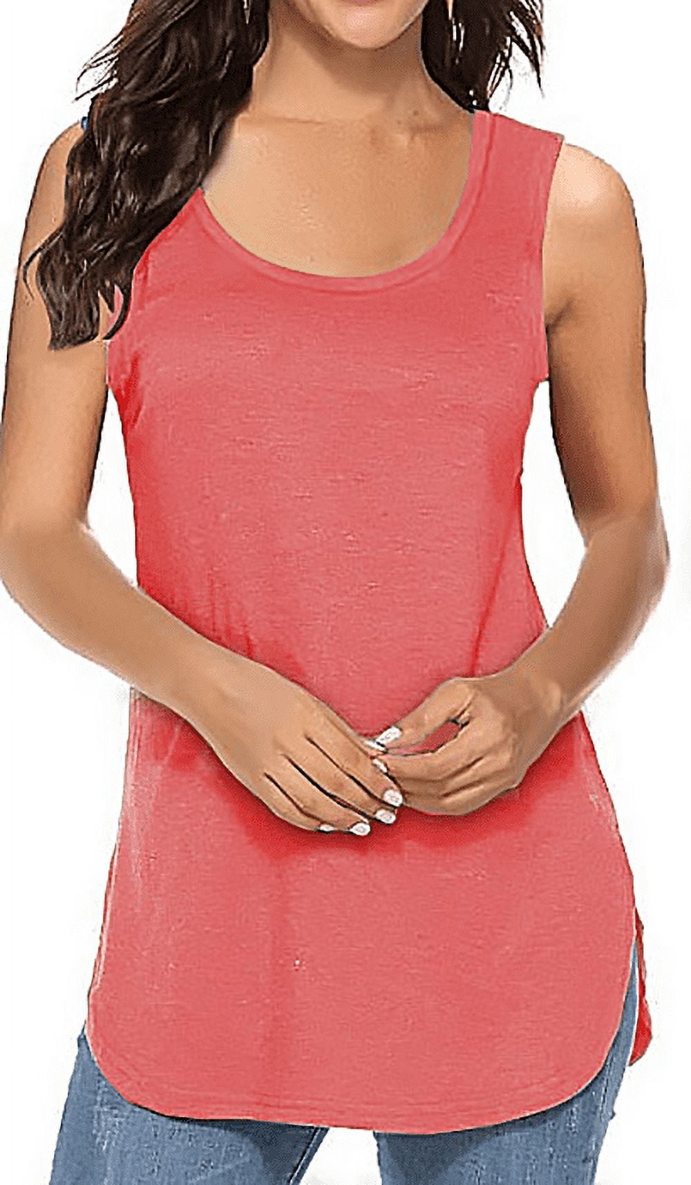 Fantaslook U Neck Tank Top for Women Sleeveless Split Curved Hem Tunic ...