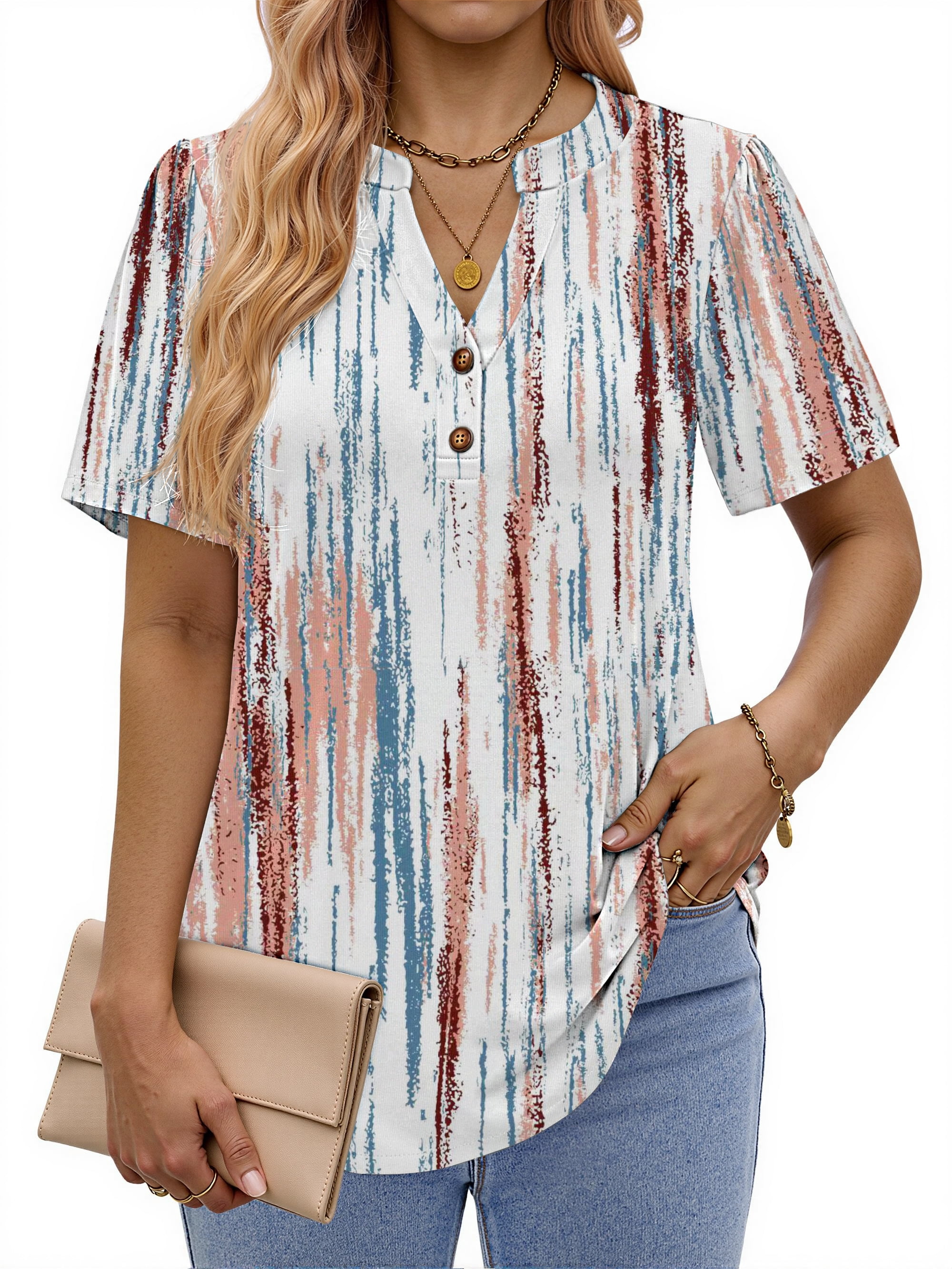 Fantaslook V Neck Henley Blouses for Women Dressy Casual Tops Summer ...