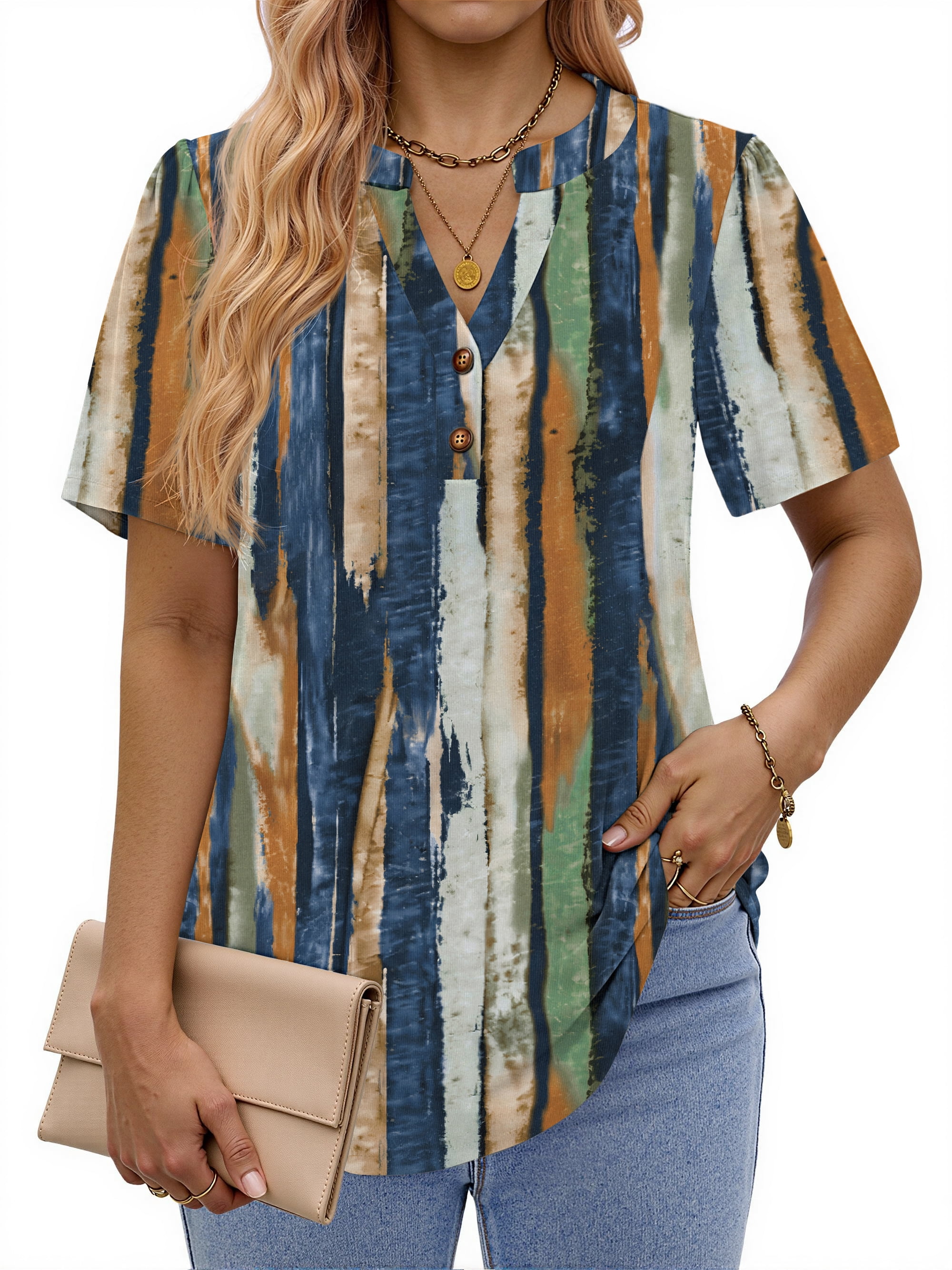 Fantaslook V Neck Henley Blouses for Women Dressy Casual Tops Summer ...